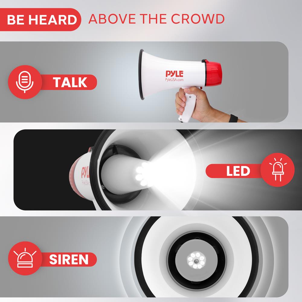 Pyle Mini Compact Megaphone with Siren LED Light 800 Yard Range 30W in ...