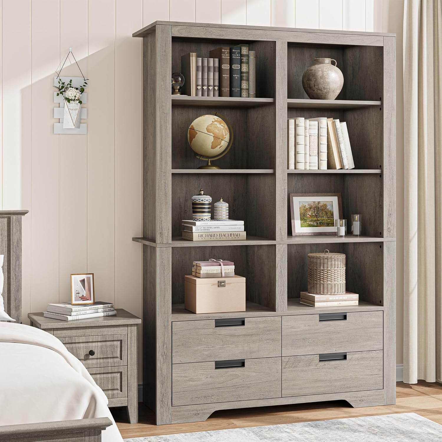 GAOMON 72 in Tall Bookcase with Storage 8-Shelf and 4-Drawer Wooden ...