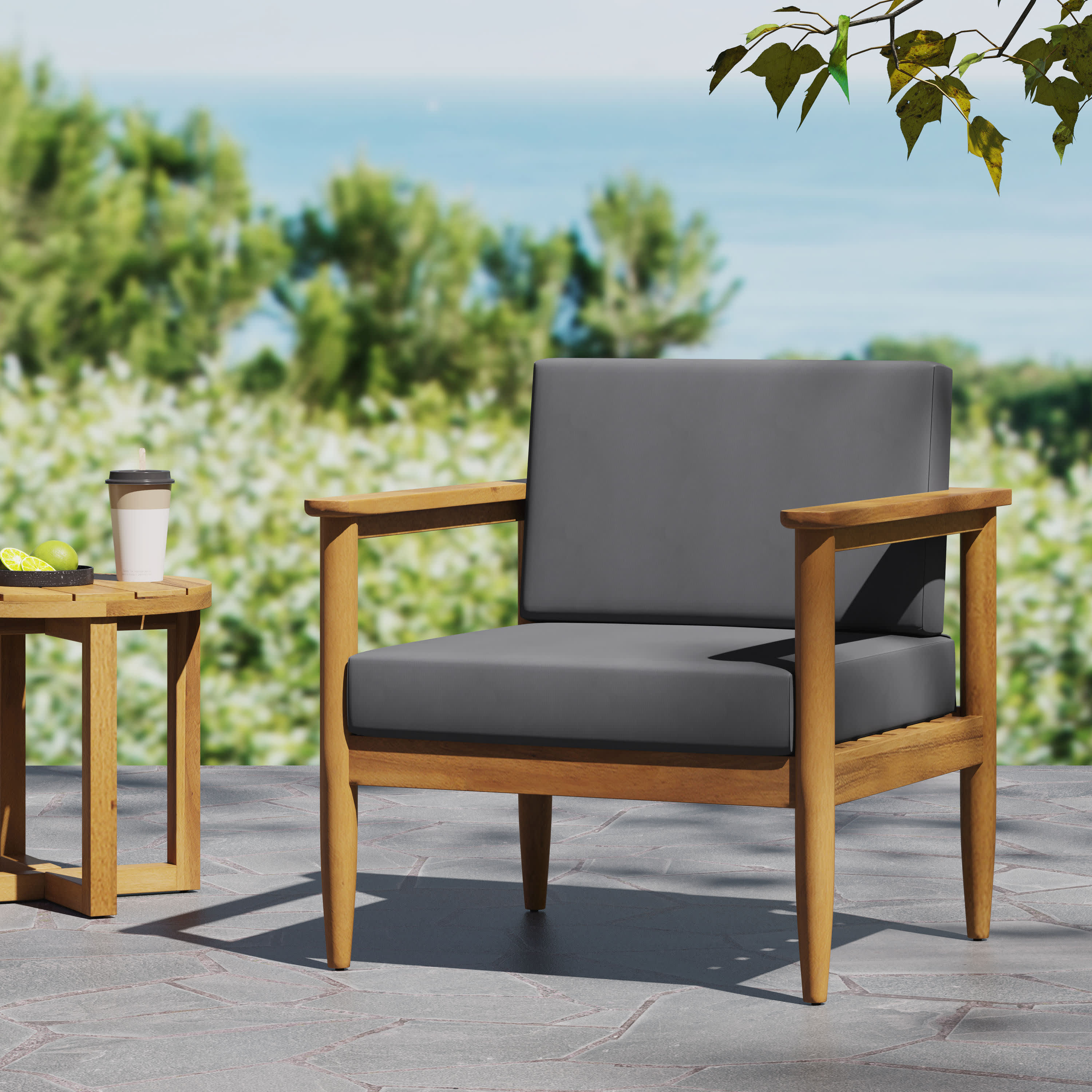 Vynxaria Acacia Wood Outdoor Club Chair with Water Resistant Cushions ...