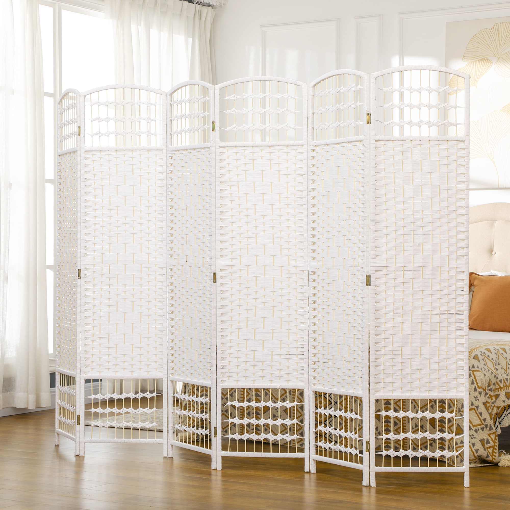 LUXEYARD White Panel Room Separation Screen 6 Panel Folding Portable ...