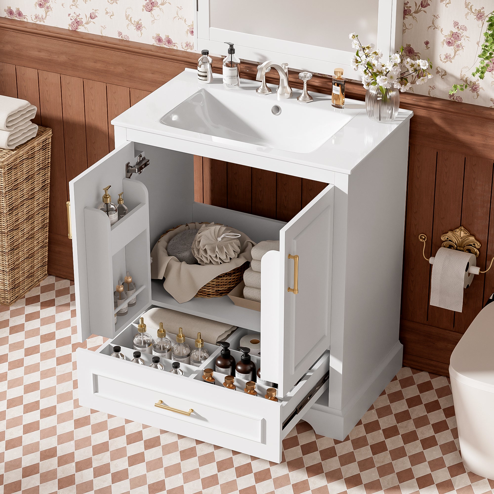 Vanityfus 30-in Bathroom Vanity Single White Sink Combo Ceramic Top 2 ...