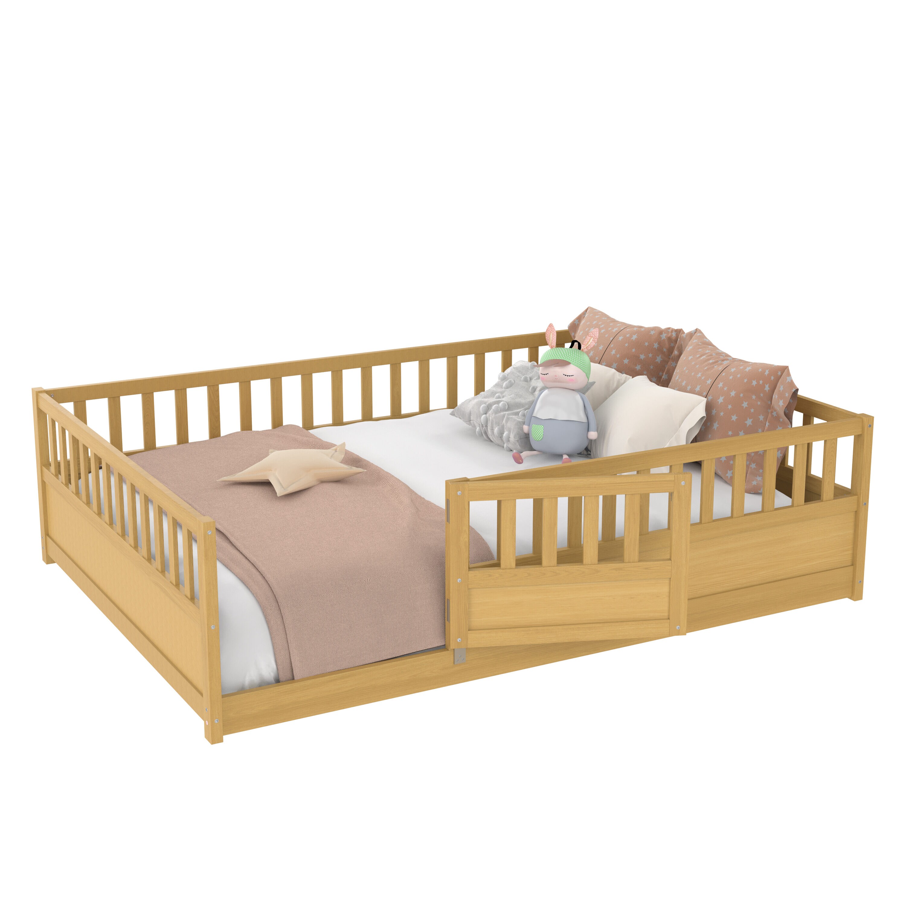 Huluwat Full Size Montessori Wooden Children Floor Bed Integral ...