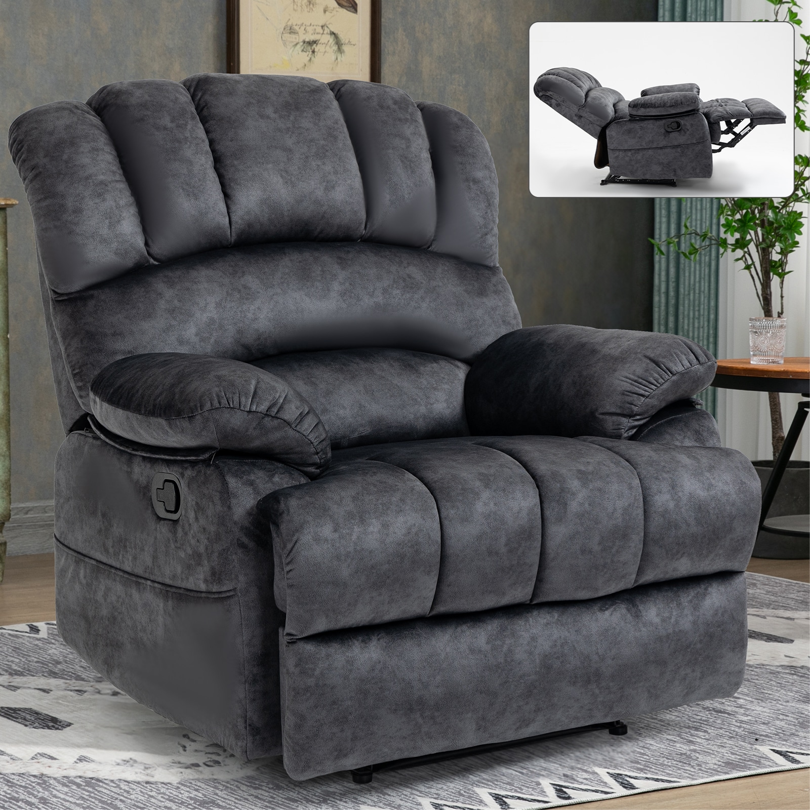 LUXEYARD Large Manual Recliner Chair in Fabric for Living Room Grey in ...