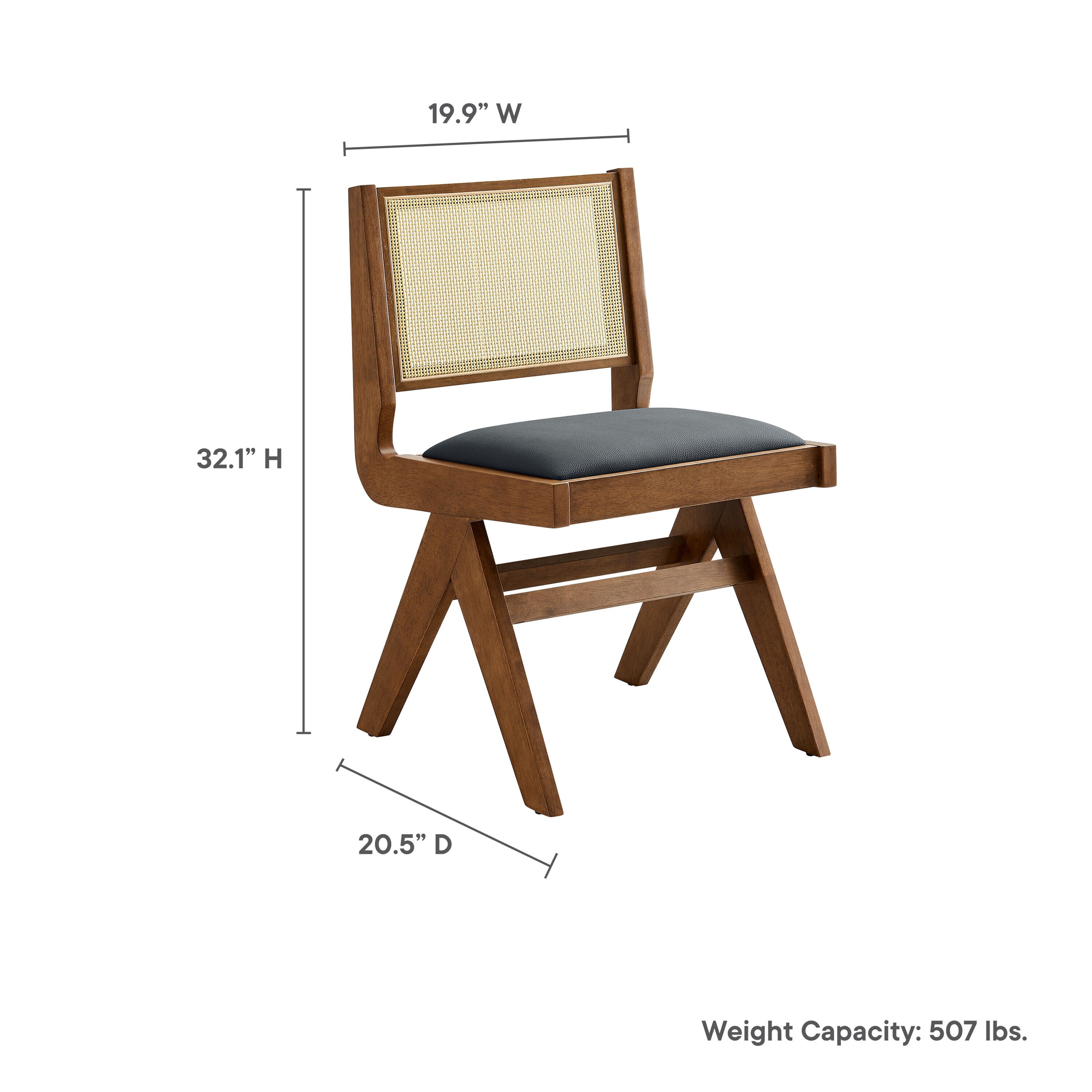 Modway Thera Vegan Leather and Cane Dining Side Chairs Set of 2 in ...