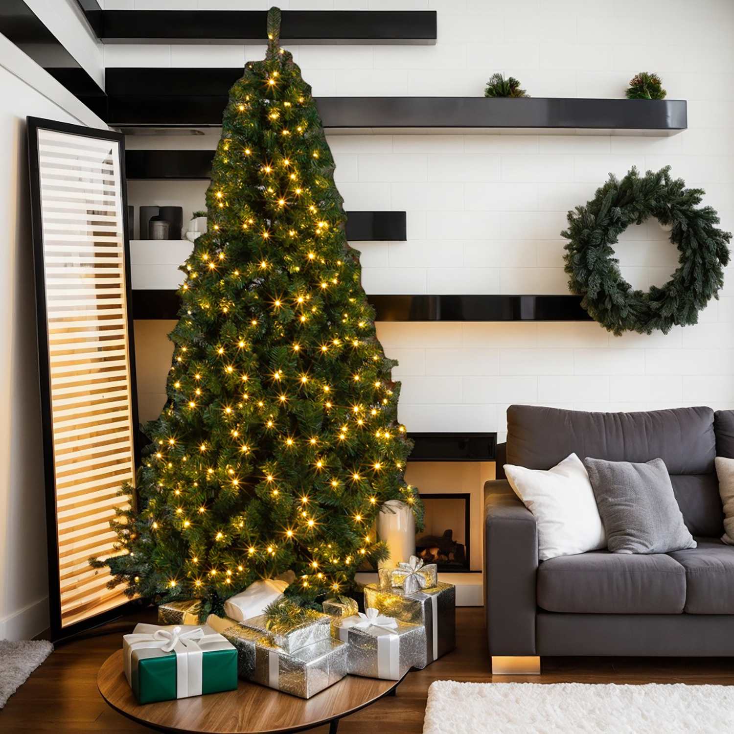 Choco Moon 7ft 881 Branch Half Christmas Tree with 230LED Lights PVC ...
