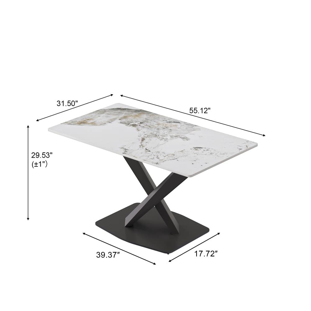 Coolbibila 55 Inch Modern Dining Table for 6 White Rectangular Sintered ...