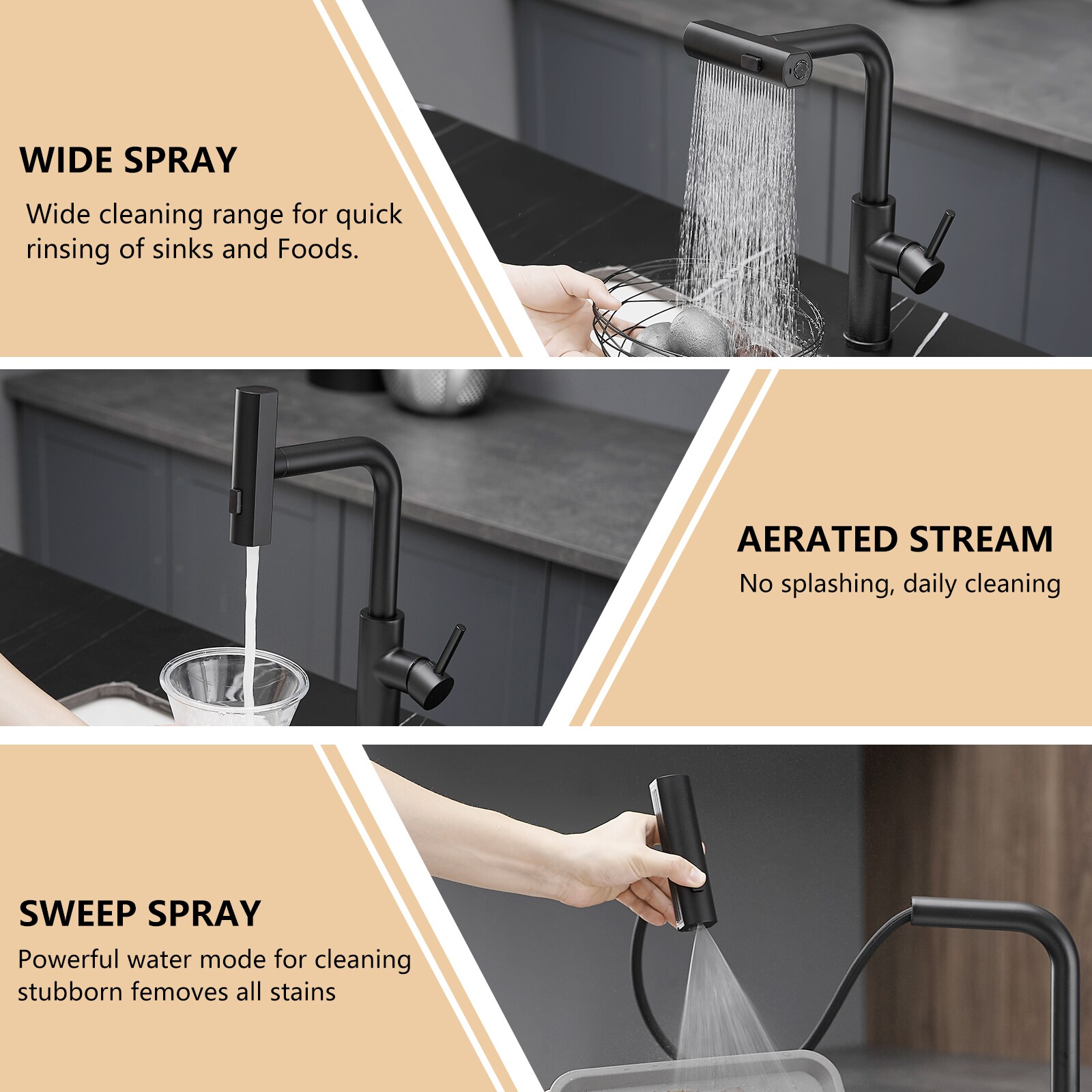 Tatayosi Kitchen Sink Faucet Black Kitchen Faucets with Pull out ...