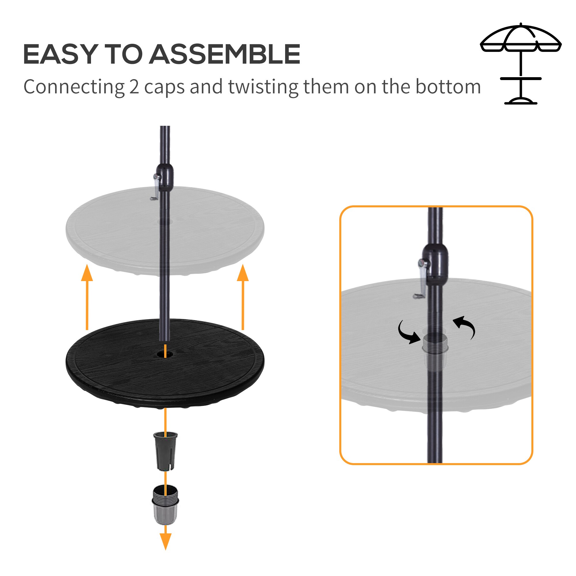 Outsunny 20in Umbrella Table Tray Portable Round Table Top for Beach ...
