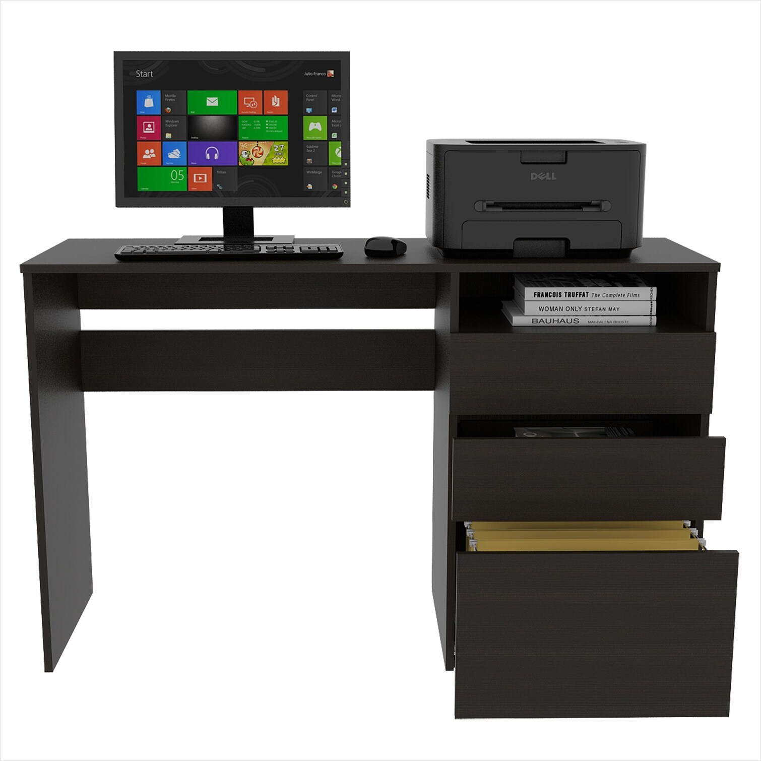 Naturefalls Classic Black Computer Desk with Three Drawers and Shelf 47 ...
