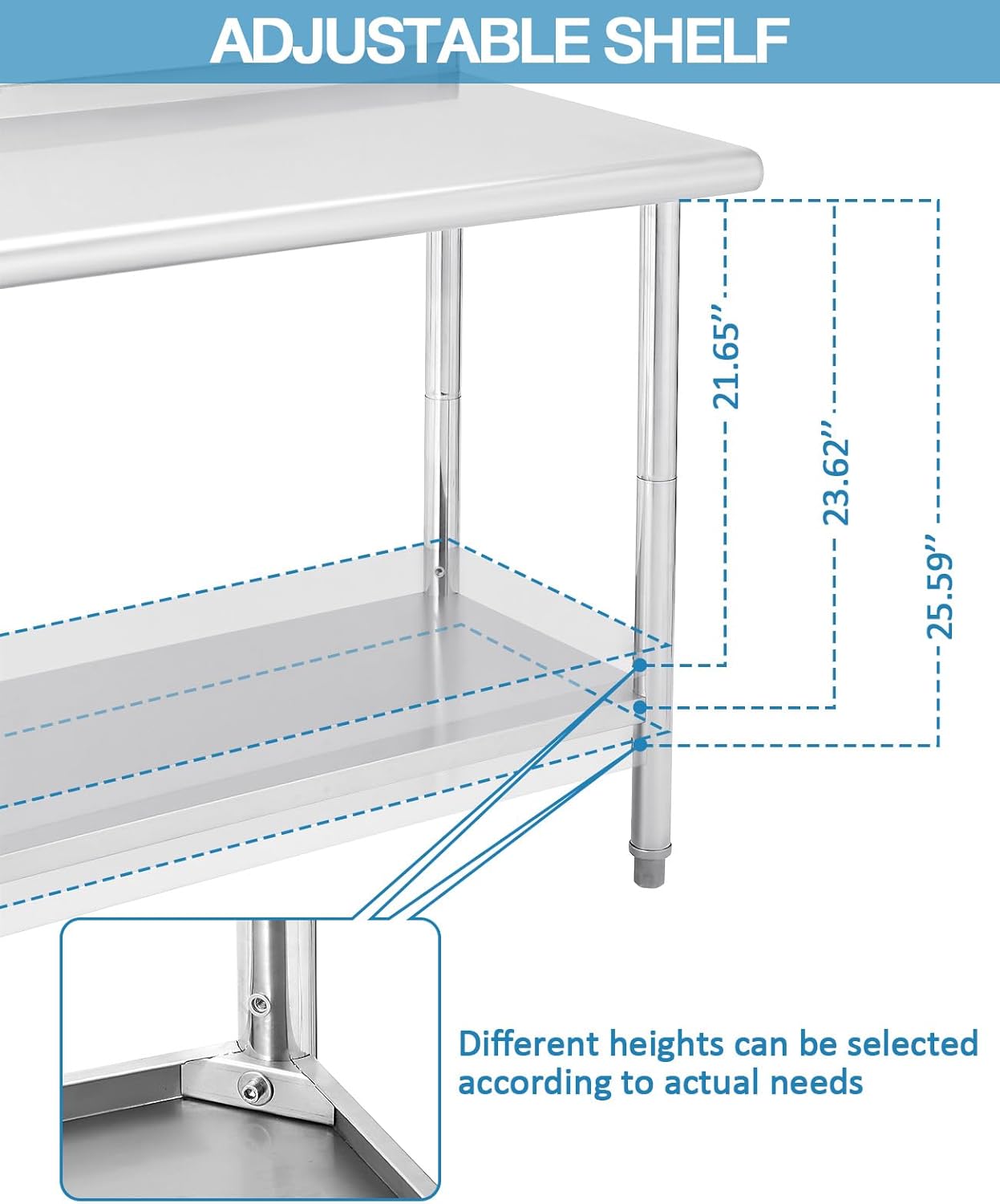 Garvee 60+24 in Stainless Work Table/ Backsplash/ Adjustable Undershelf ...