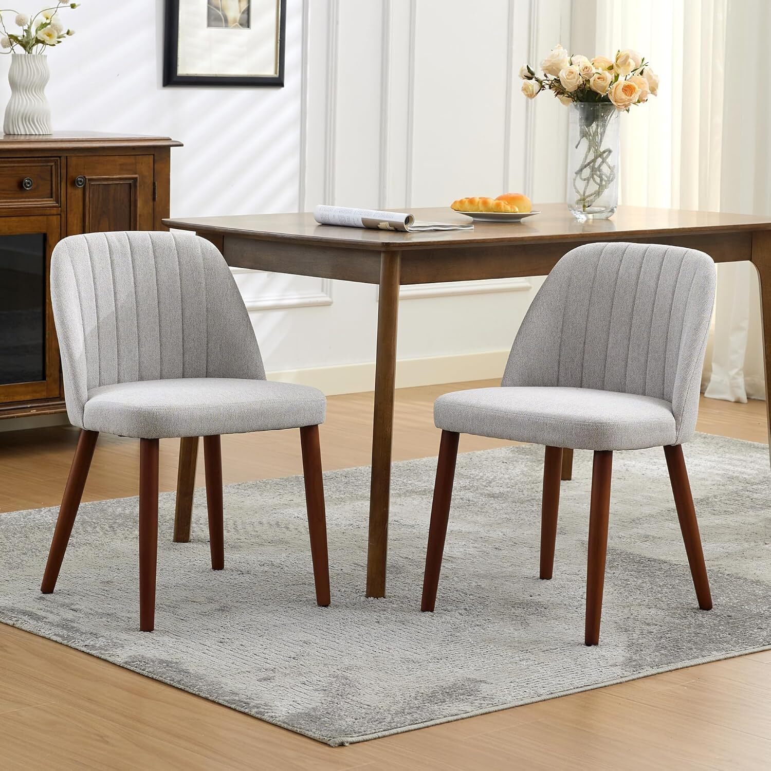 IdealHouse Set of 2 Upholstered Dining Chairs with Fabric Seat and Back ...