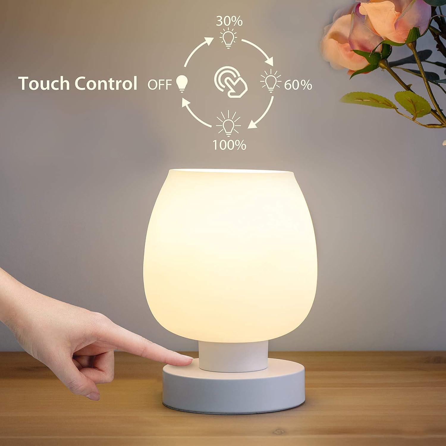 Misopily Modern Touch Table Lamp 1 Piece 3 Way Dimmable Opal Glass ...