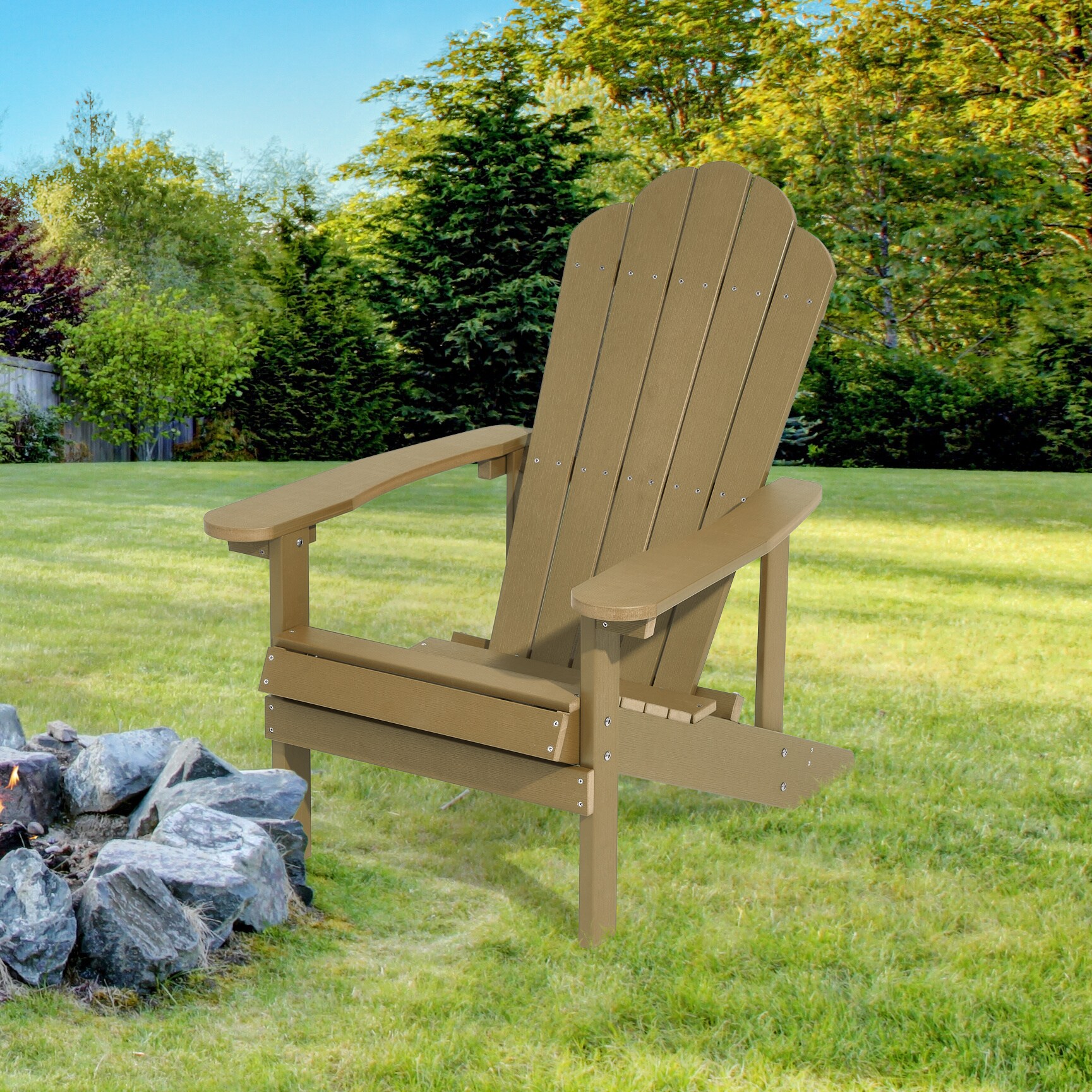 Rattaner Teak Foldable Adirondack Chair Set of 4 HDPE Frame Stationary ...