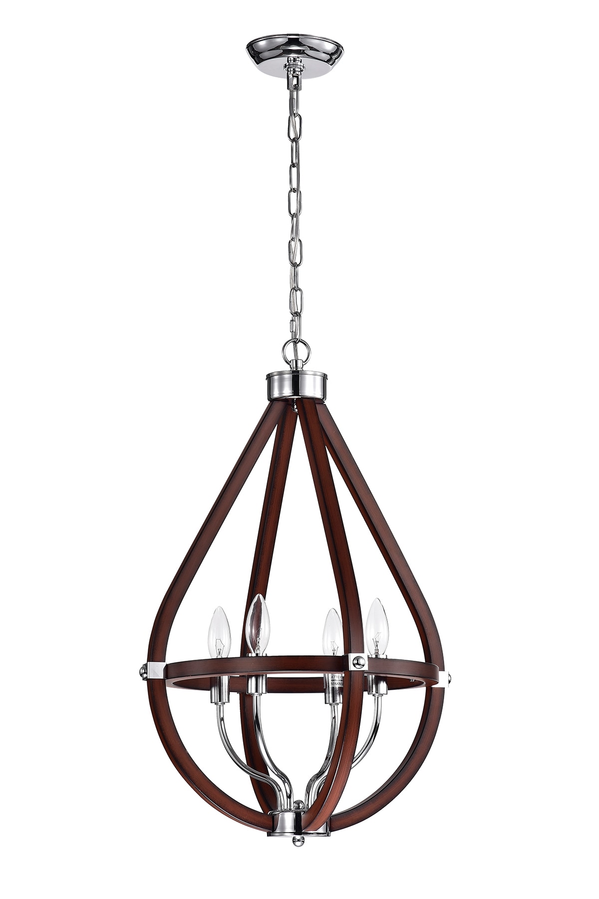 Edvivi 4-Light Redwood and Chrome Farmhouse Teardrop Led, Medium ...