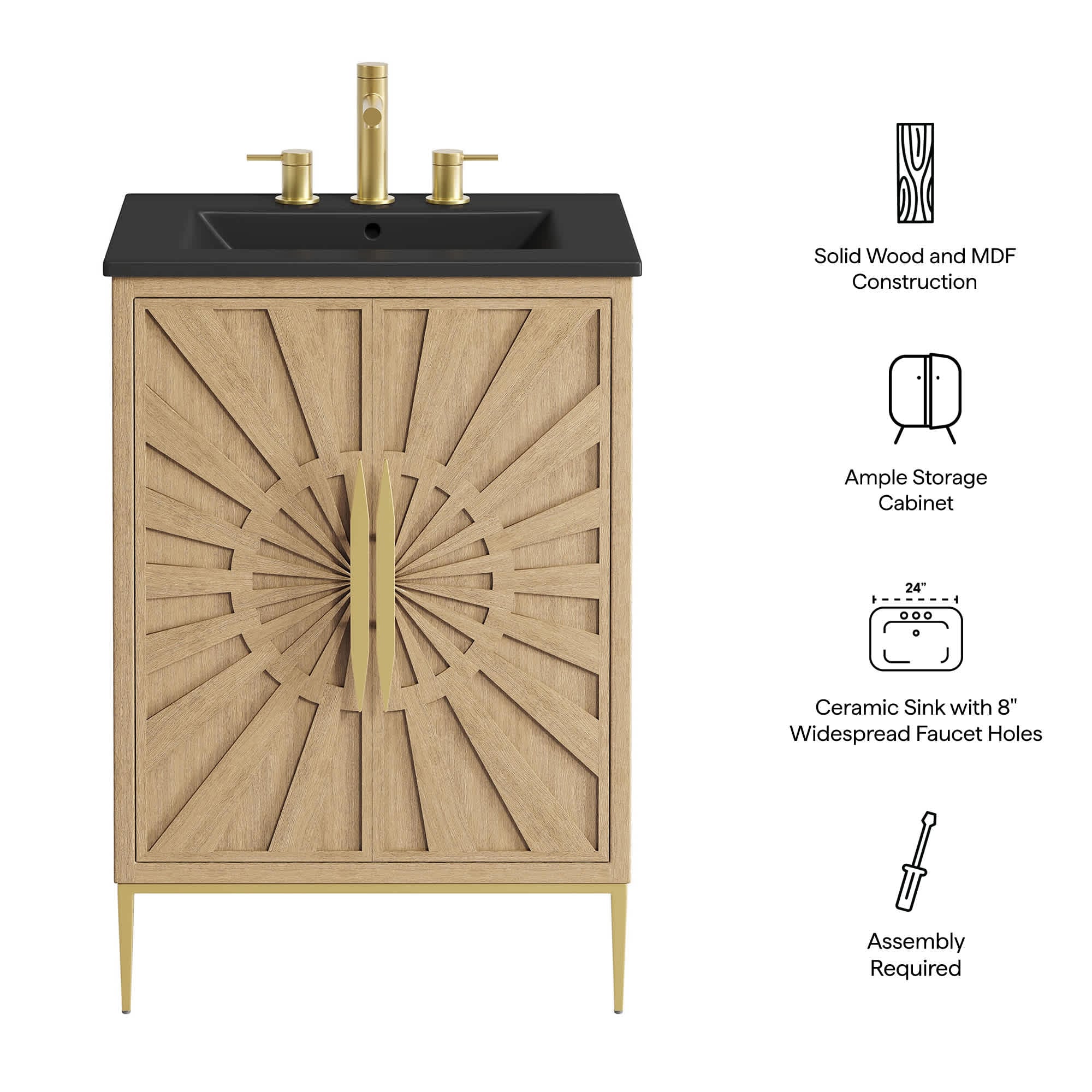 Modway Awaken 24-in Bathroom Vanity in Oak Black in the Bathroom ...
