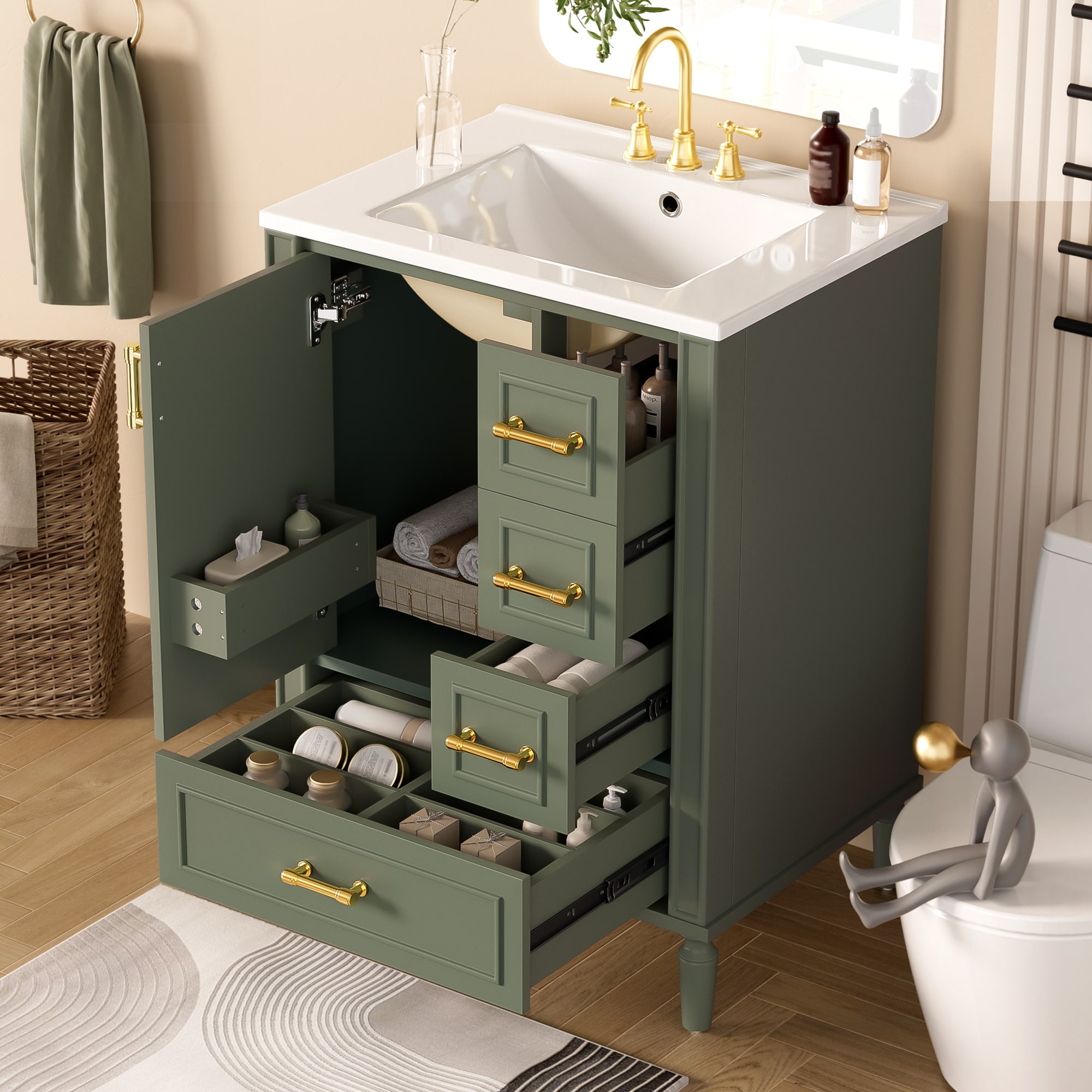 Tahanbath 24 Inches Modern Bathroom Vanity with Ceramic Sink Soft-Close ...