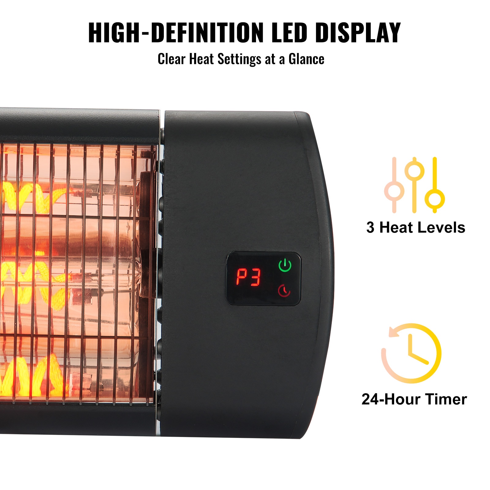 VEVOR Infrared Heater 1500W Remote Control Electric Space Heater LED ...