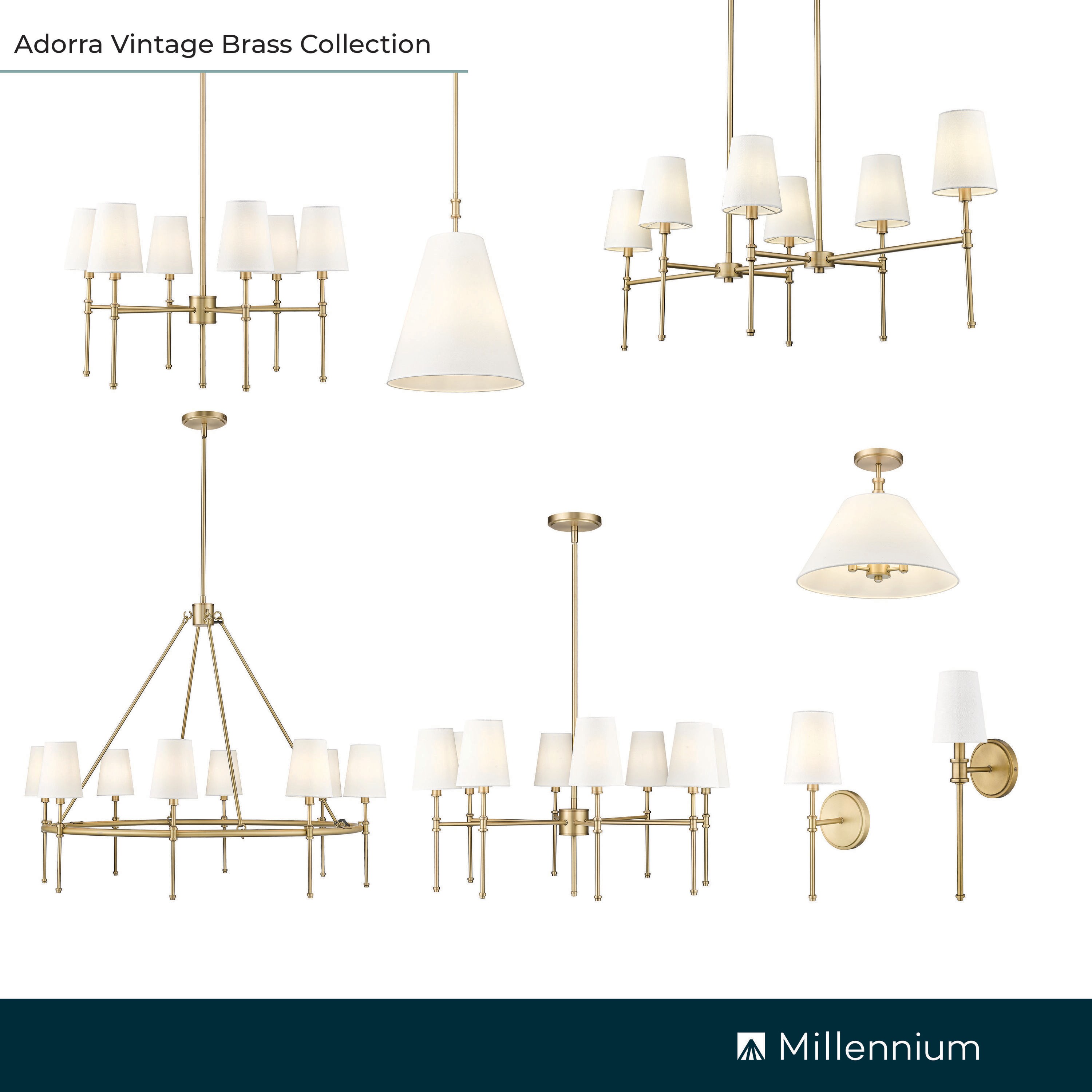 Millennium Lighting Adorra 3 -Light Vintage Brass Traditional Fabric ...