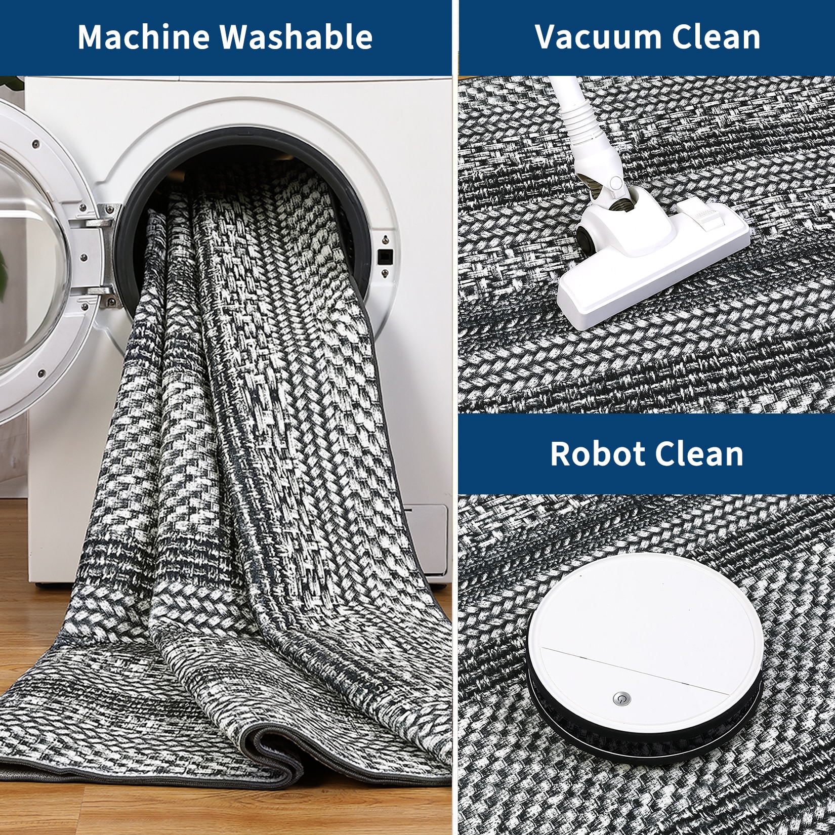 Garvee 8 x 10 ft Black Grey Machine Washable Braided Print Soft Non ...