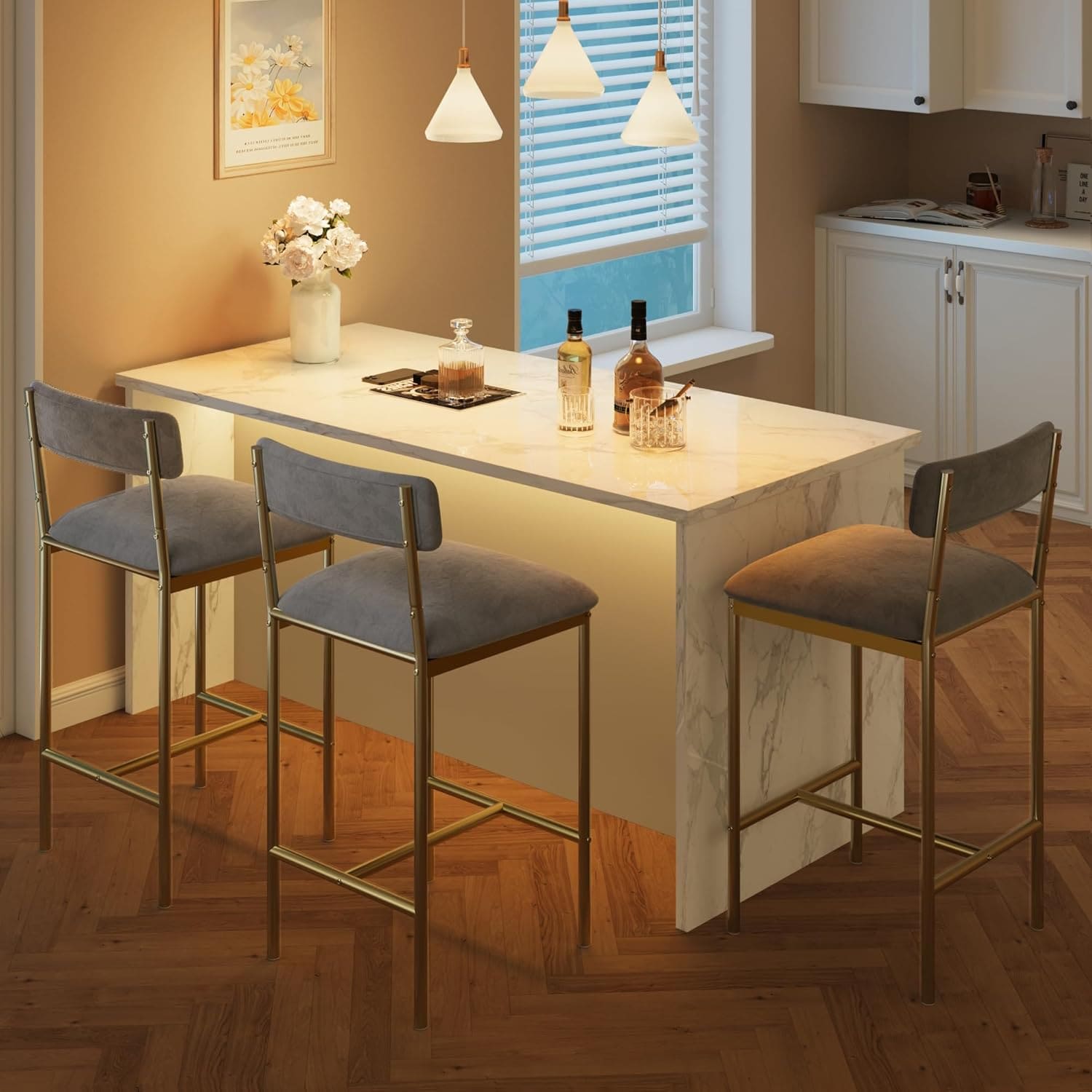 Garvee Bar Stools Set of 2 Kitchen Bar Stools with Footrest 25.5in ...