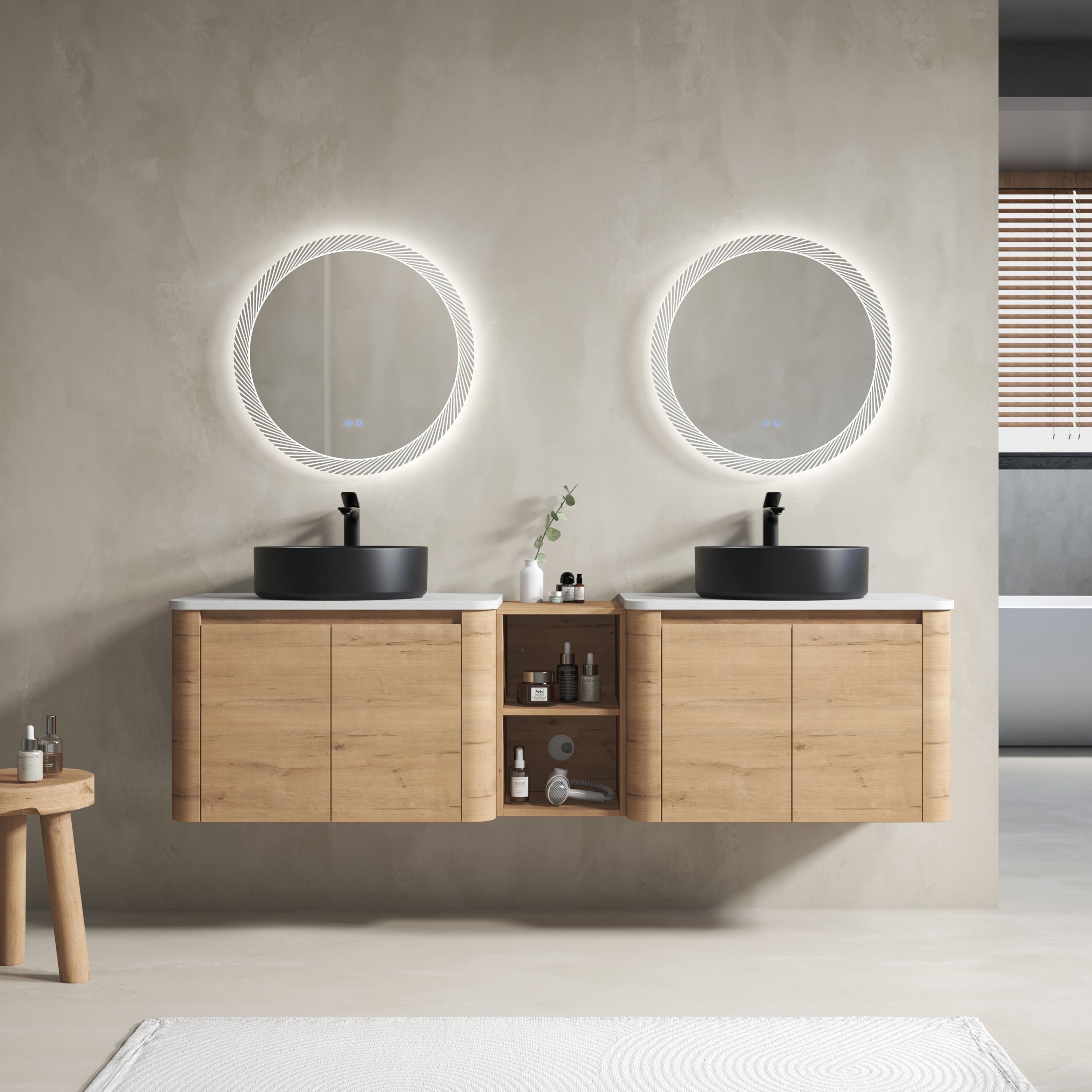 Afhocomp 72 in. Double Sink Wall-mount Imitative Oak Bath Vanity with ...