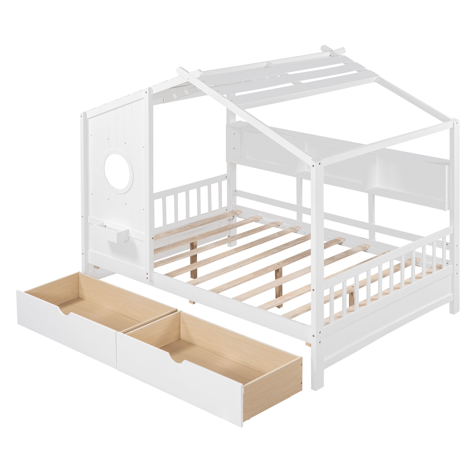 Bellemave Full Size Montessori Floor Bed with Storage Shelves and ...