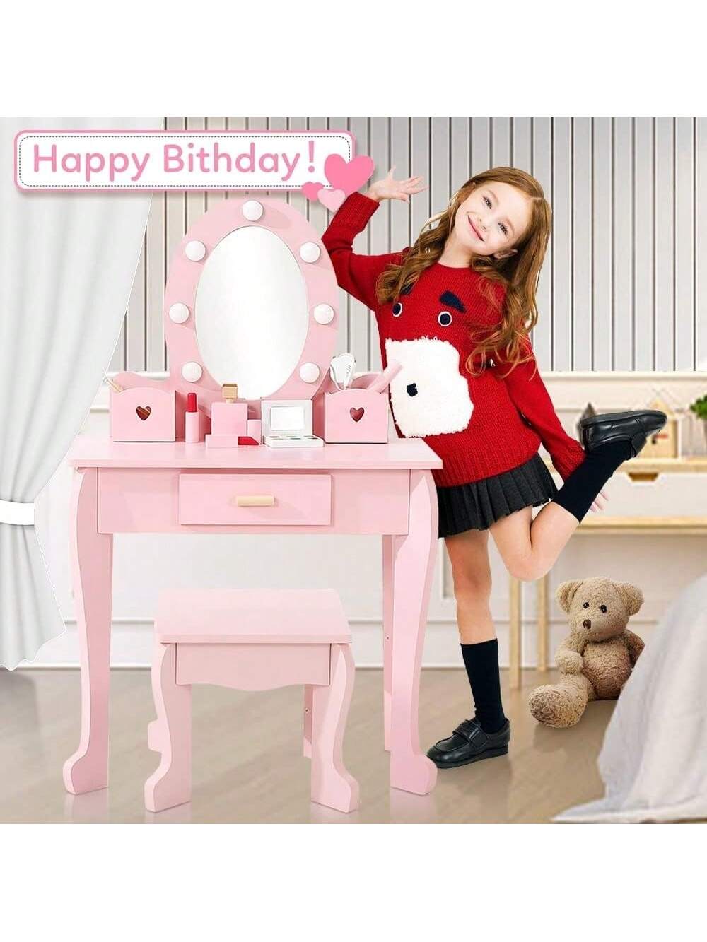Garvee Kids Vanity Set With Mirror Kids Vanity Table And Chair Set ...