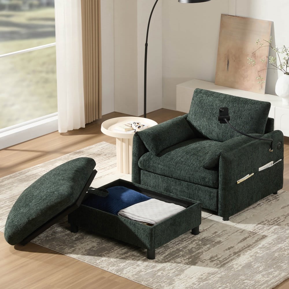 Coolbibila Single Chaise Lounge Sofa with Storage Ottoman Sofa with ...