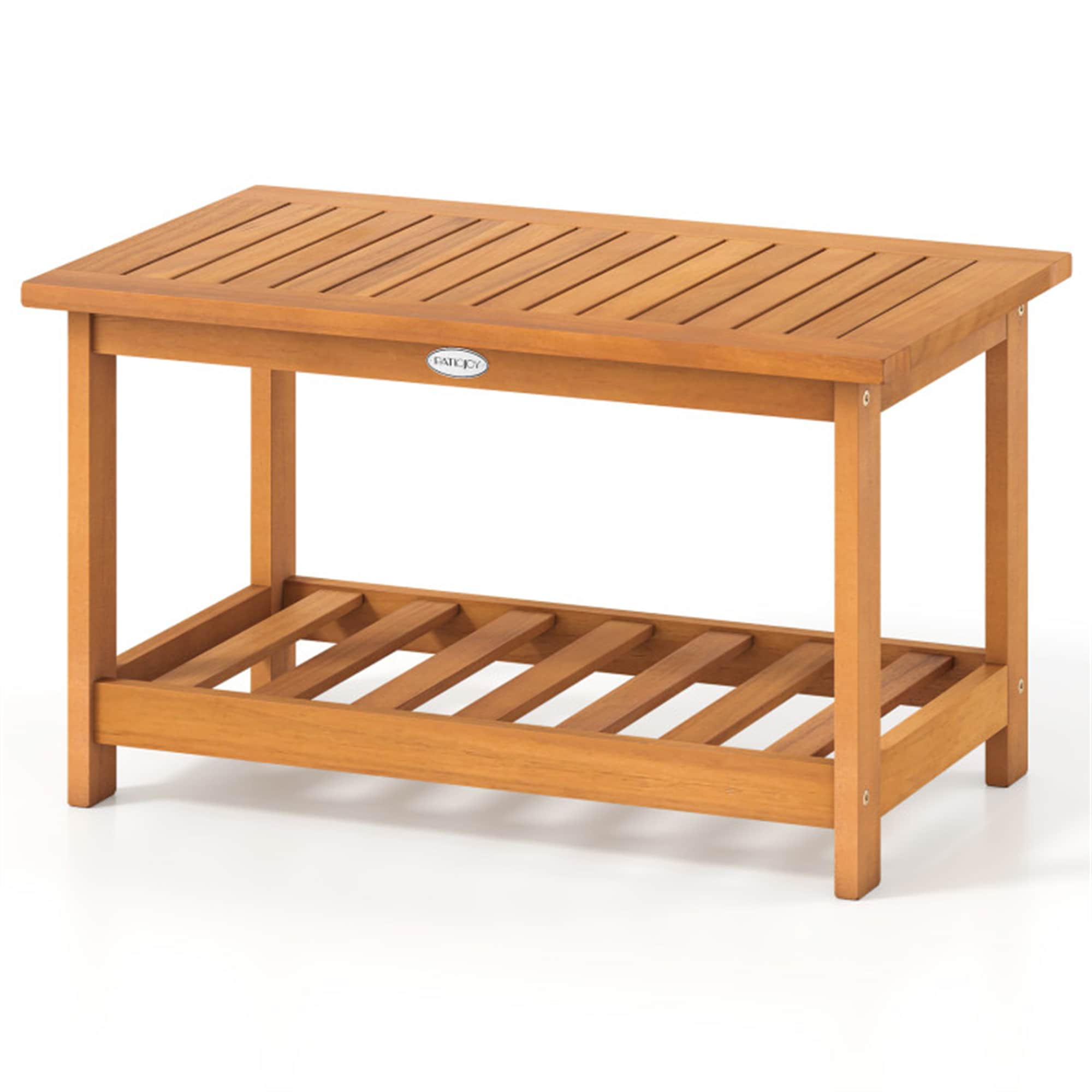 BABOOM Patio Acacia Wood Coffee Table 2-Tier Rectangular Center Table ...