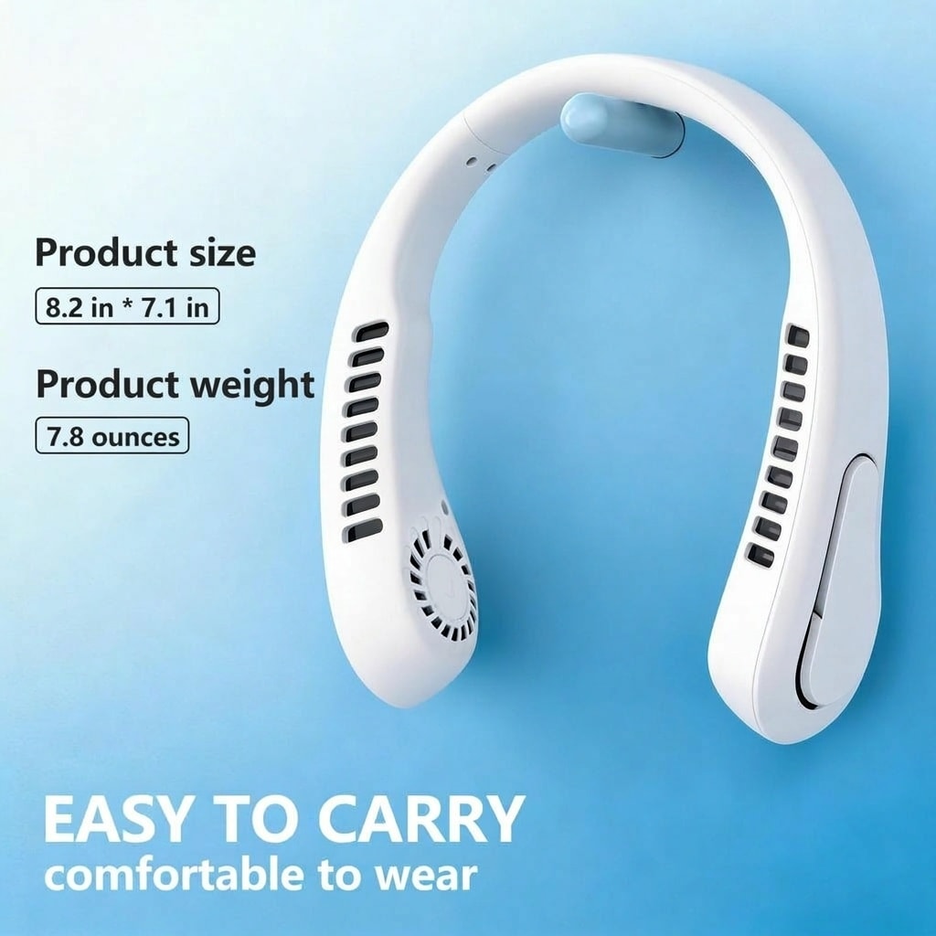 Lukvuzo 1 Piece Portable Neck Fan 360 Degree Cooling Personal Wearable ...