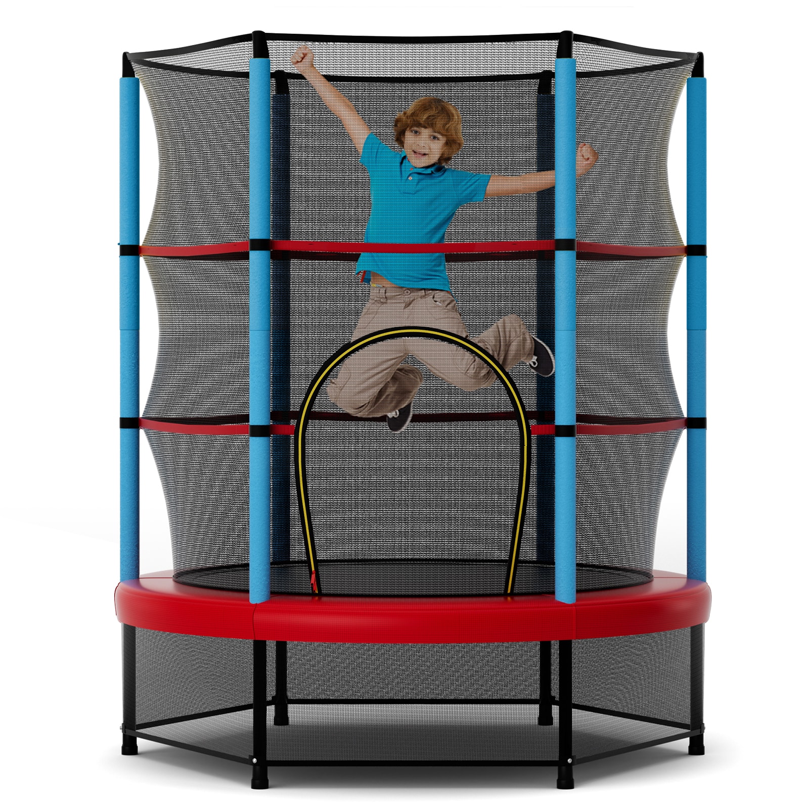 Slickblue 55 in Round Kids Trampoline with Enclosure Net Indoor Outdoor ...