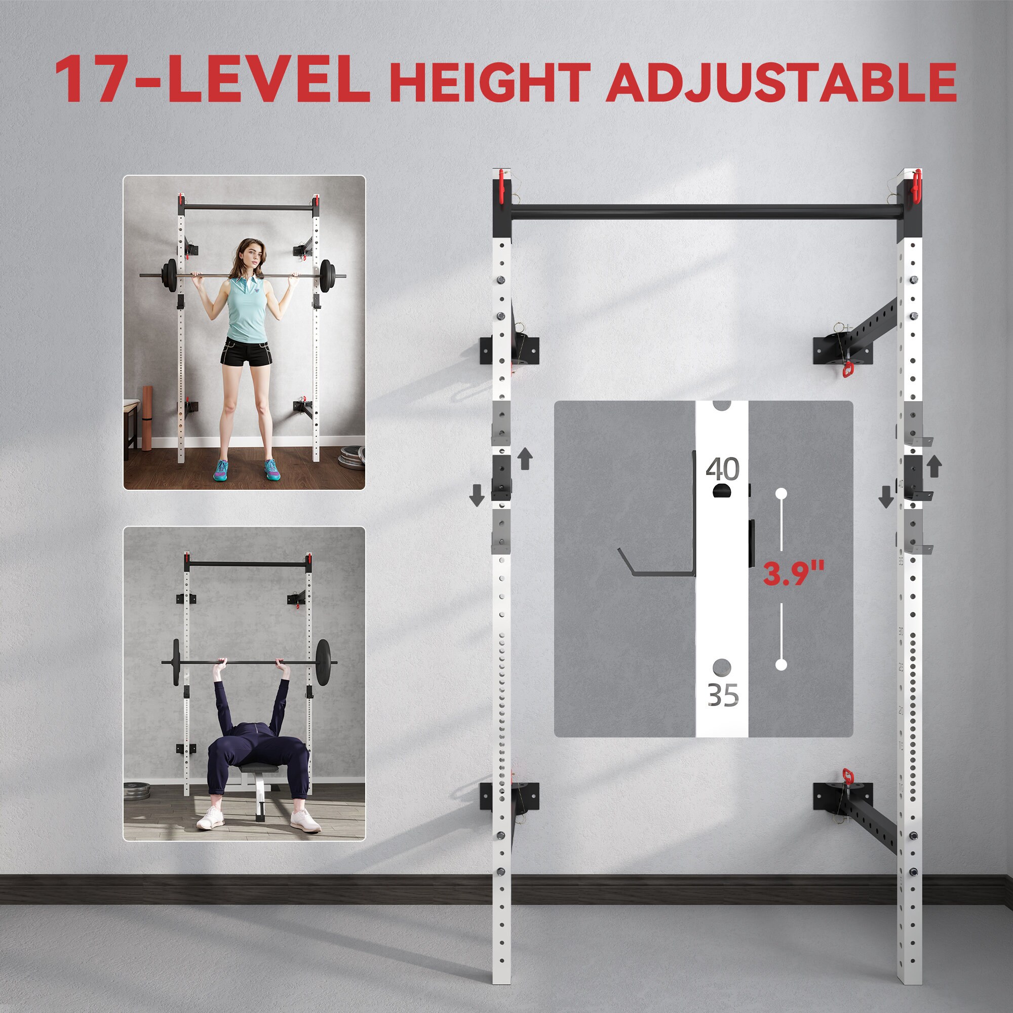 Soozier Folding Squat Rack with Adjustable Pull-Up Bar 1000 Pounds ...