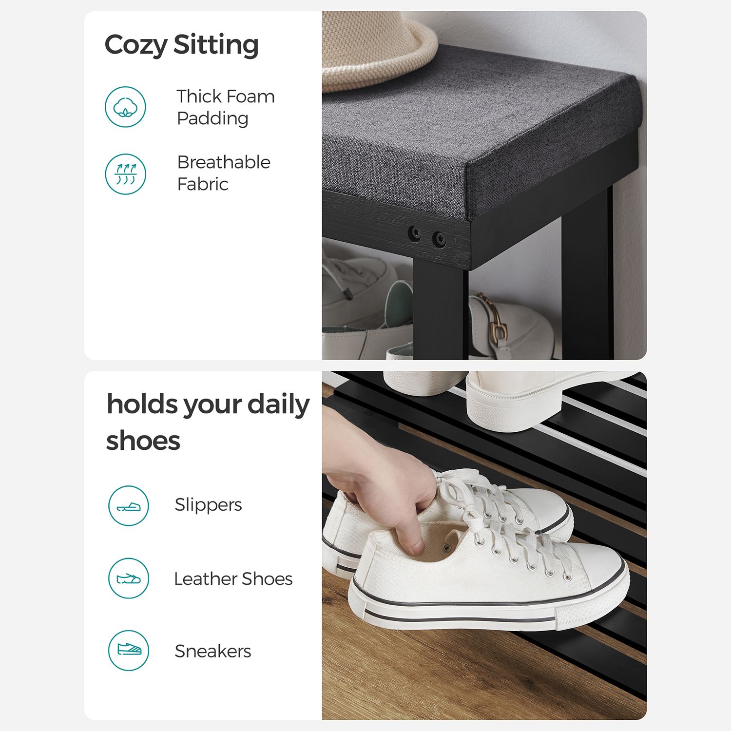 Slickblue Padded Shoe Storage Bench with Thick Cushion for Entryway ...