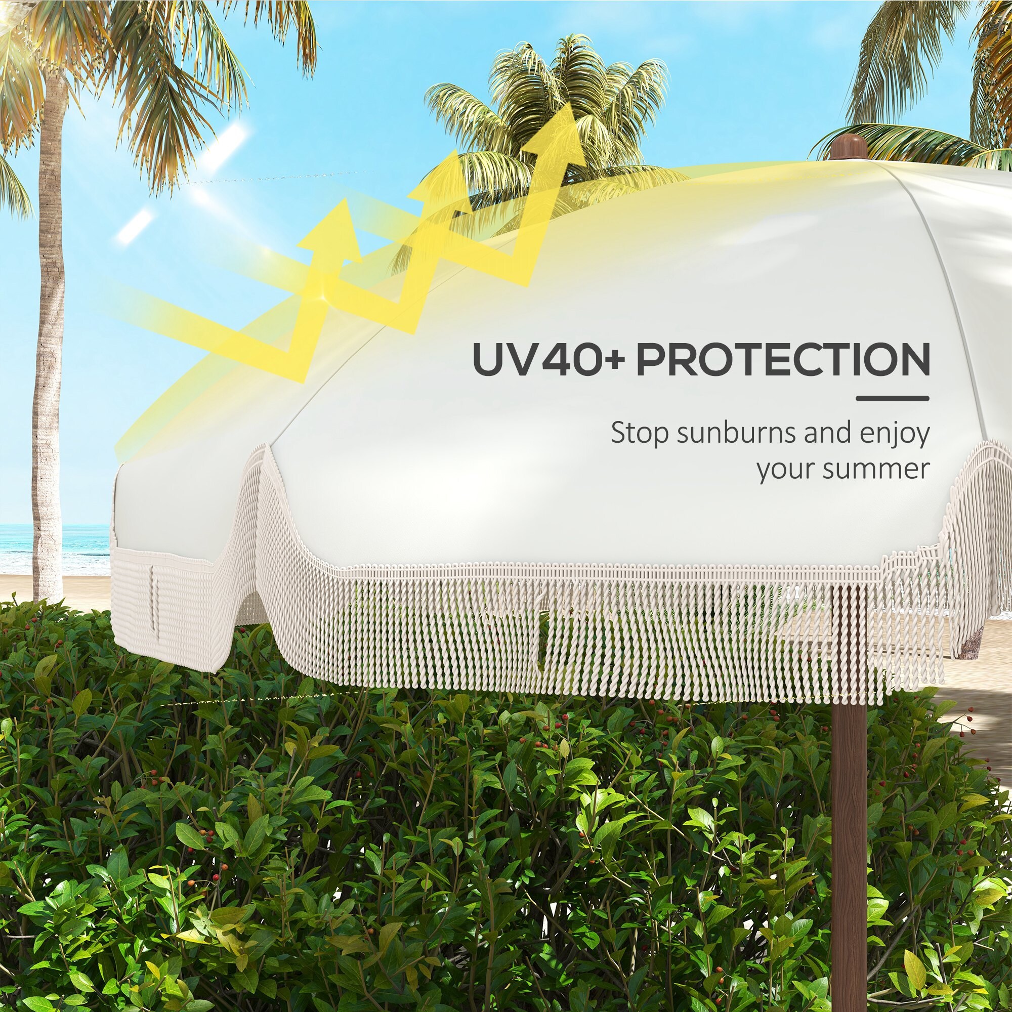 LUXEYARD Outsunny 6.2ft Portable Beach Umbrella UV 40+ Ruffled Outdoor ...