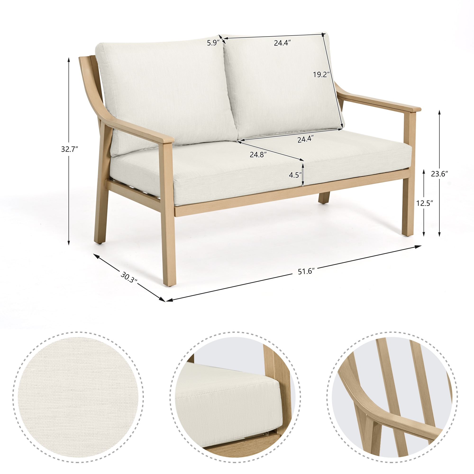 4-Piece Patio Conversation Set with Off-white Cushions EL-SF4-MM-D3-WL3 ...