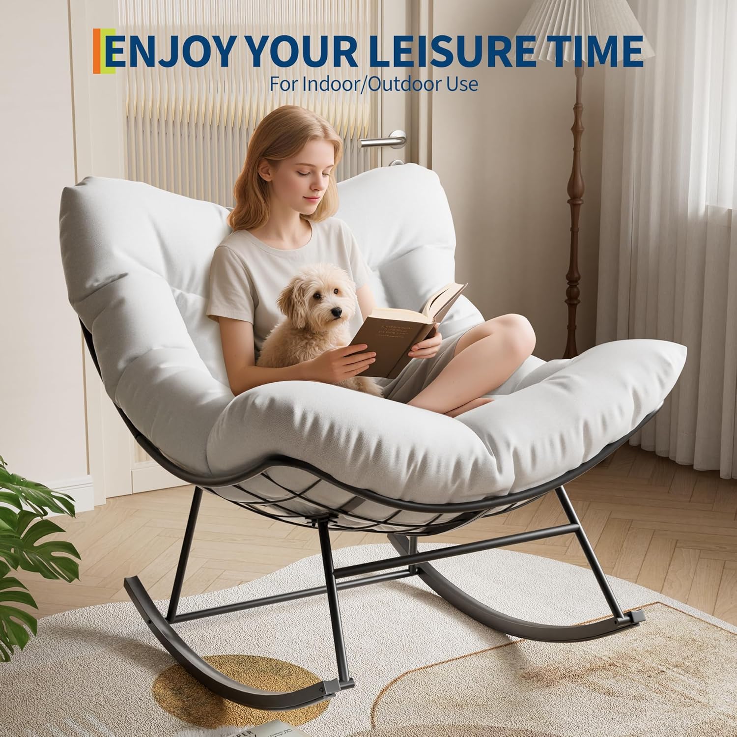 Qeetex Iron Metal Frame Wire 4 Panel Egg Shaped Rocking Chair DLEC33 1 ...