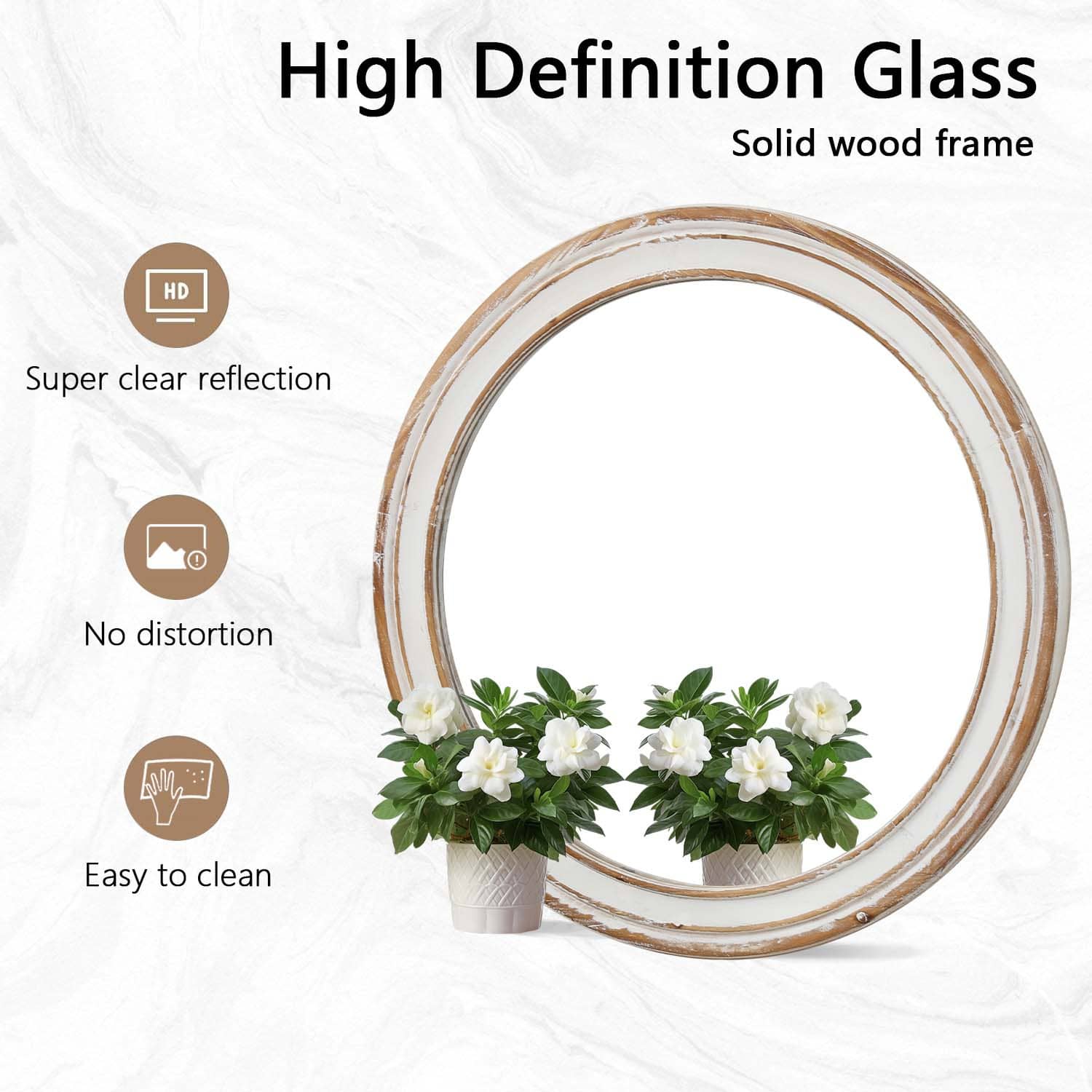 Rbied 27.5 in Round Wall Mirror Bathroom Vanity Wooden Farmhouse ...