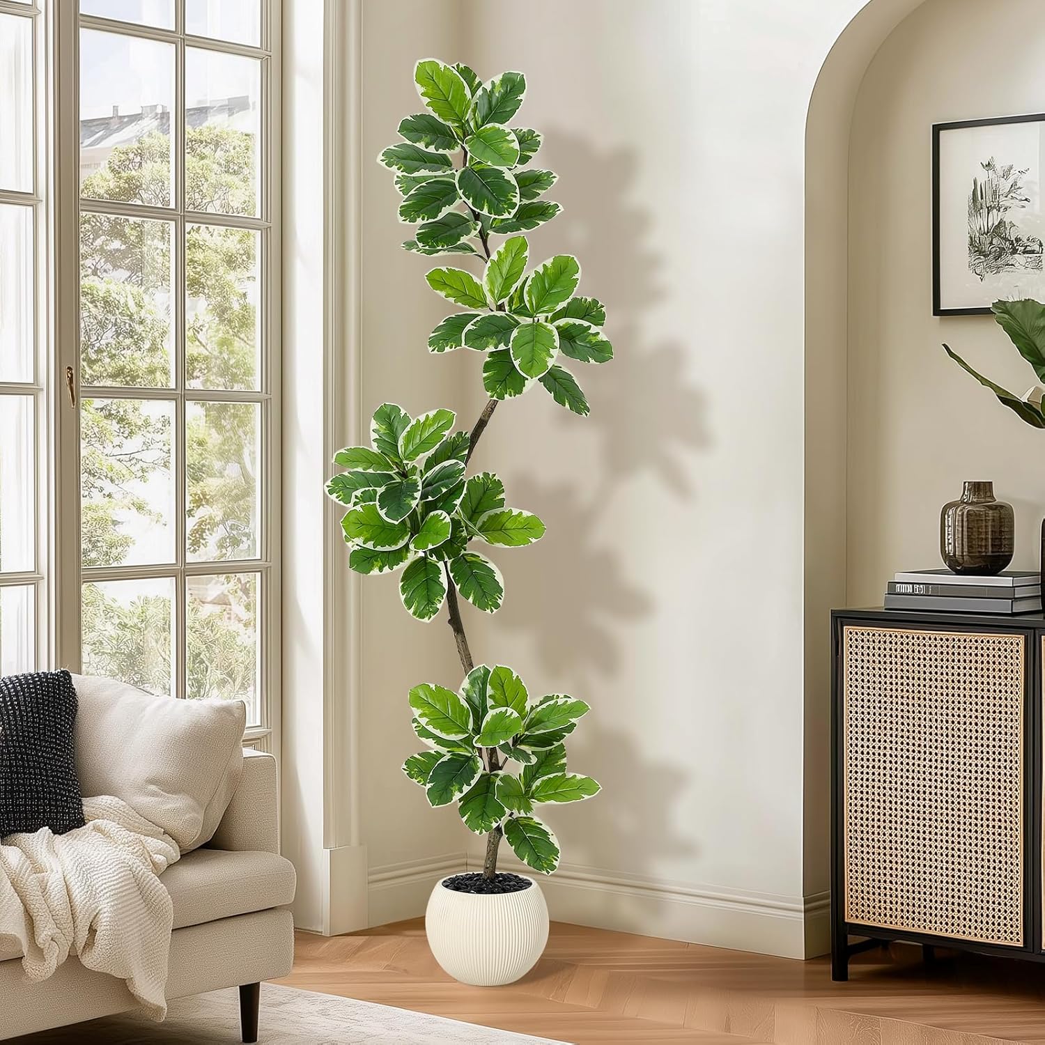 Der Rose Artificial Fiddle Fig Tree with White Pot for Indoor and ...