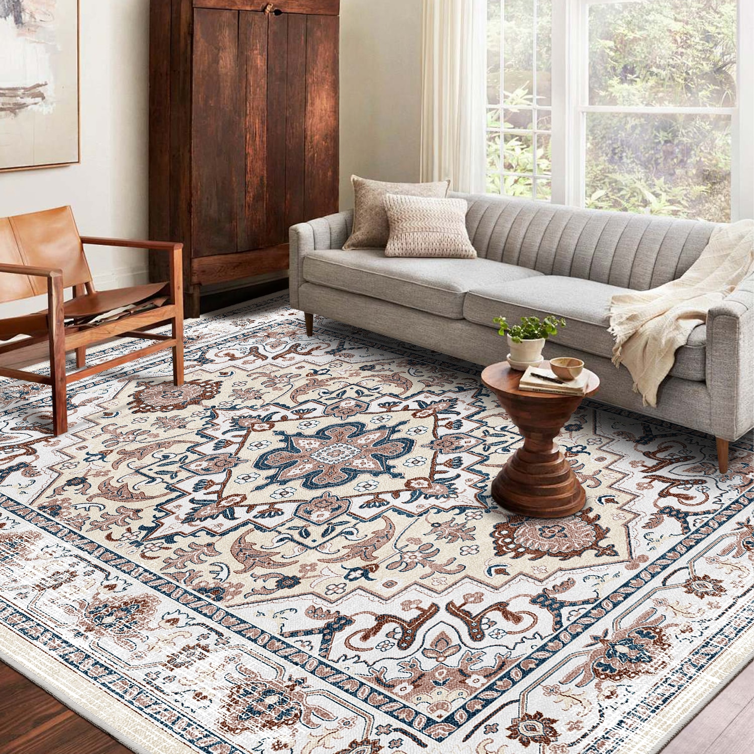LOVMOR Area Rug 8x10 Vintage Bohemia Large Persian Non slip Washable ...