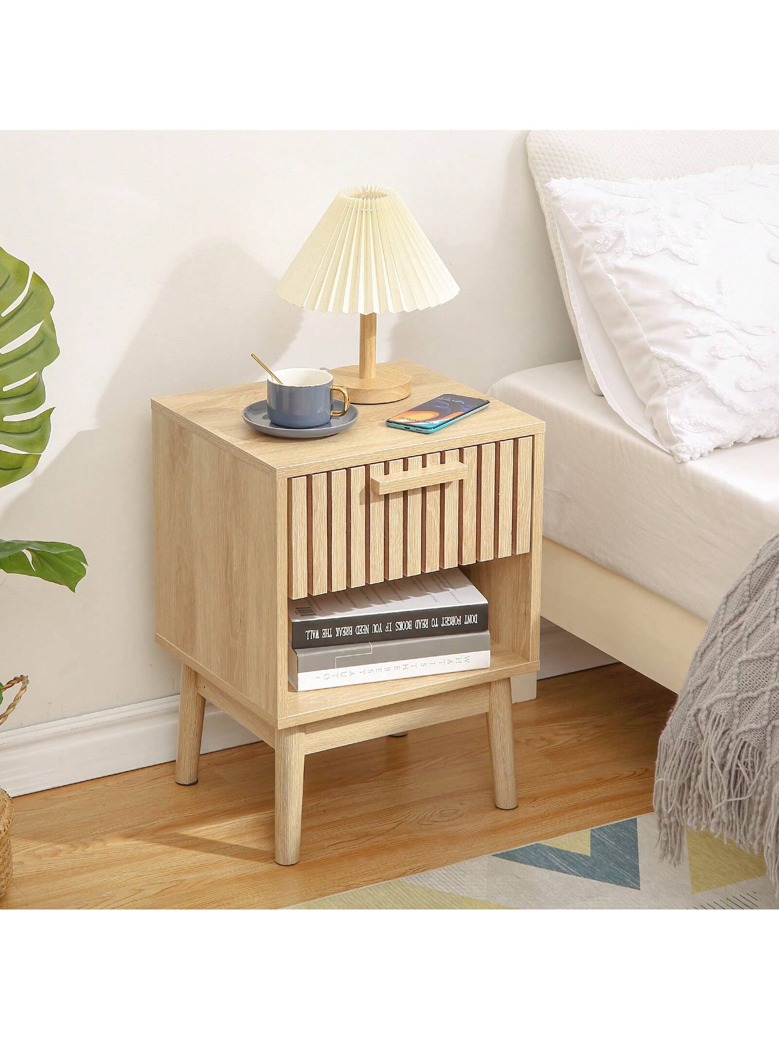 Garvee Nightstand Wood Night Stand With Drawer And Open Shelf Small End ...