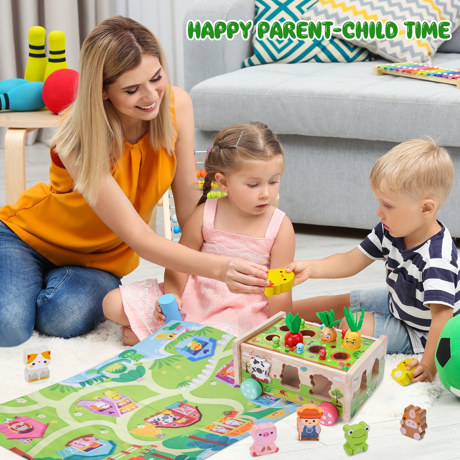 Aoibox Montessori Wooden Farm Toy Set for Toddlers 1 2 3 Years 1 Base 8 ...