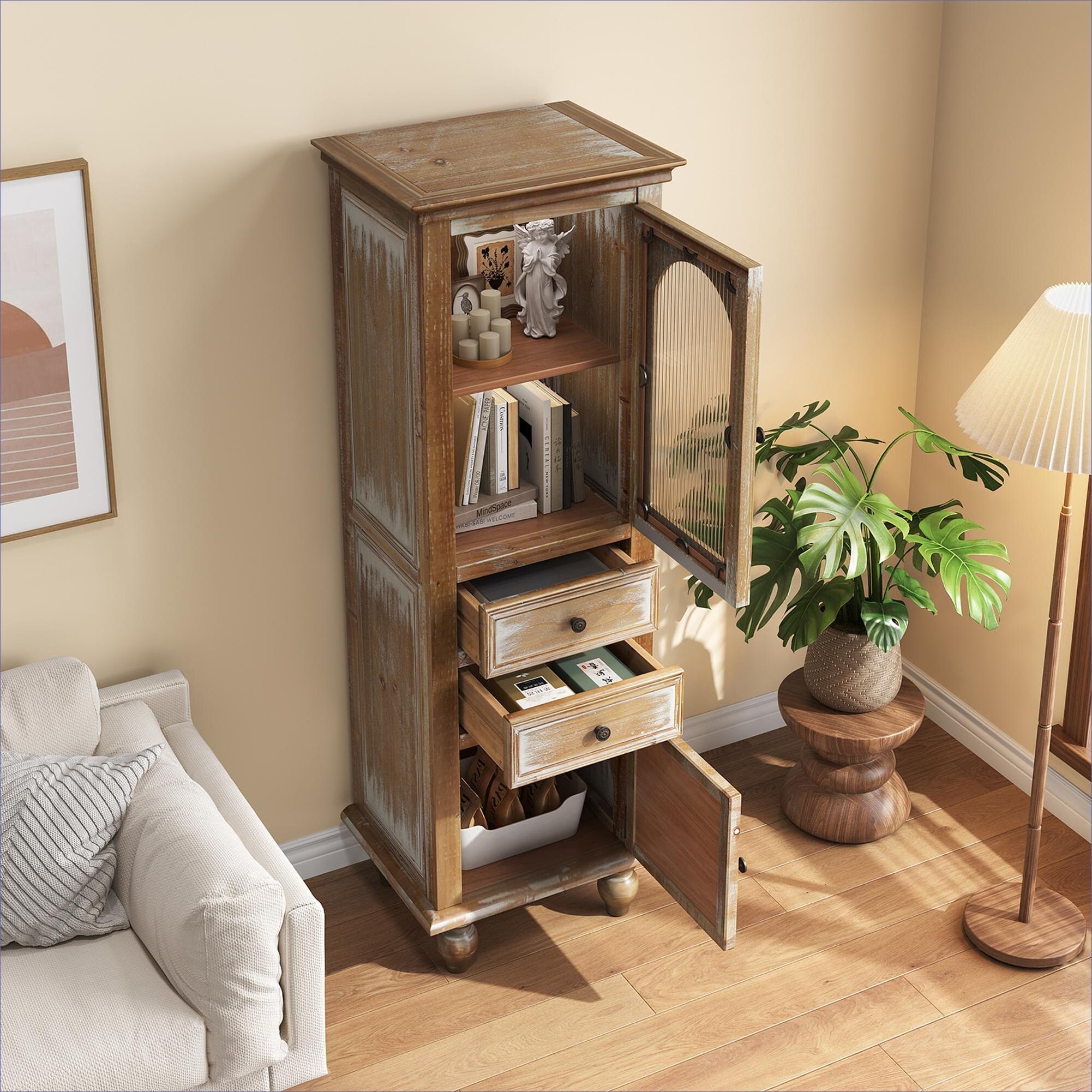 Watnature Small Space Farmhouse Freestanding Tall Narrow 2-Drawer Solid ...