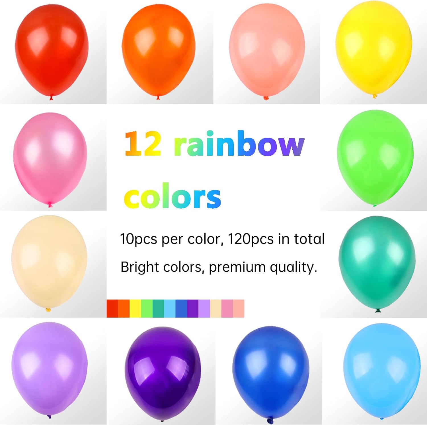 TONIFUL 120 Balloons Assorted Color 12 Inches Rainbow Latex Balloons ...