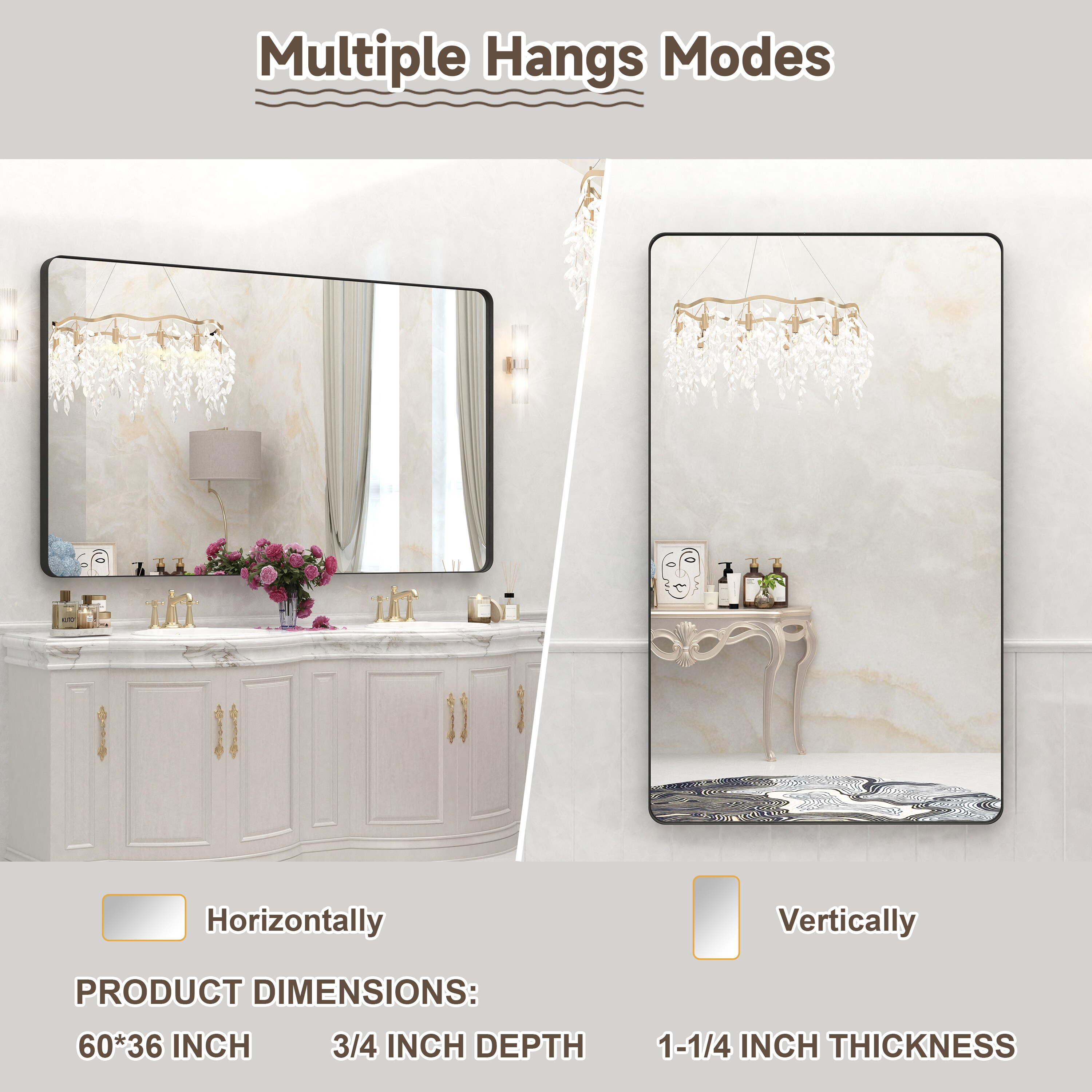 Yulika Ptjz 59-in x 36-in Framed Rectangle Bathroom Vanity Mirror ...