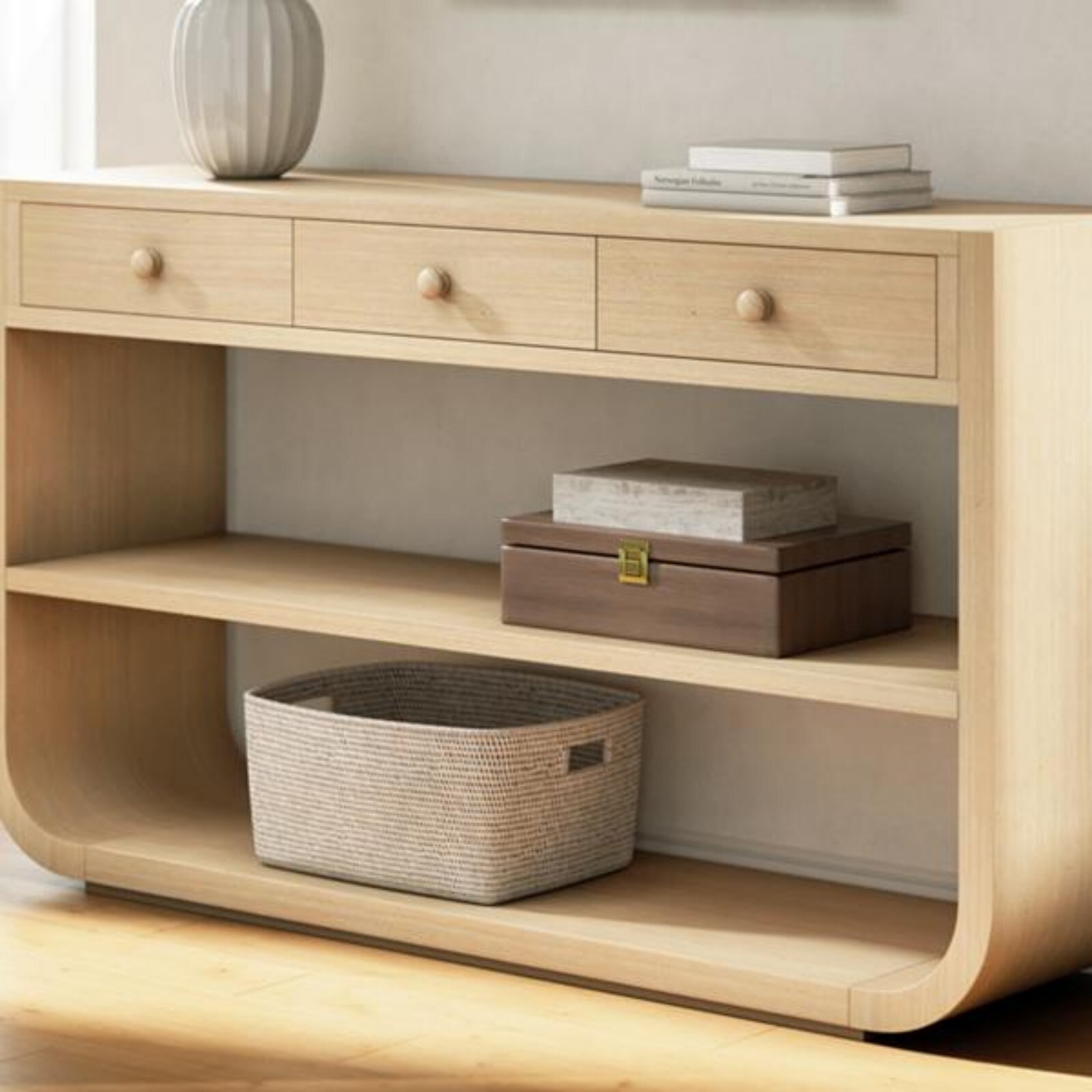GlasFlength Modern Curved Console Table with Soft Close Drawer Storage ...