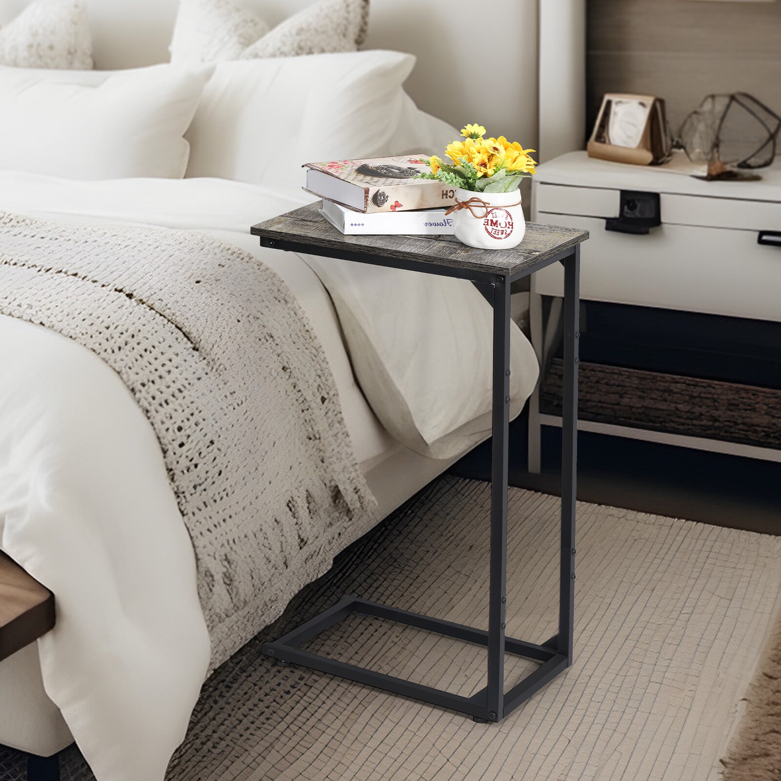 LIANTRAL Heightened Simple C-Shaped Side Table Set of Two - Dark Gray ...