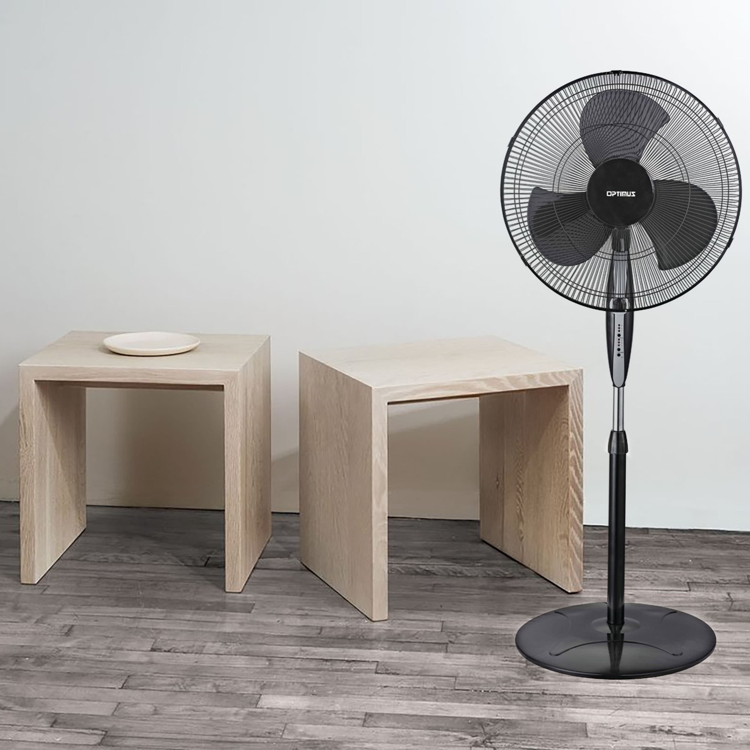 Optimus 18 in. Oscillating Stand Fan in Black in the Portable Fans ...