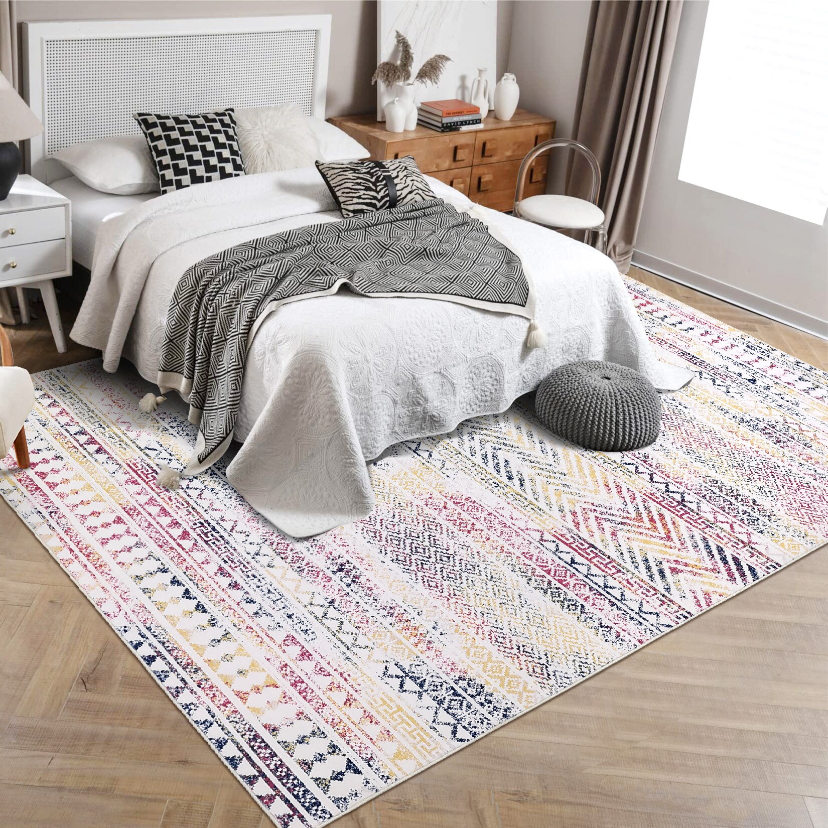 Qeetex 4 x 6 ft Polyester Multi Color Rectangular Dining Room Bedroom ...