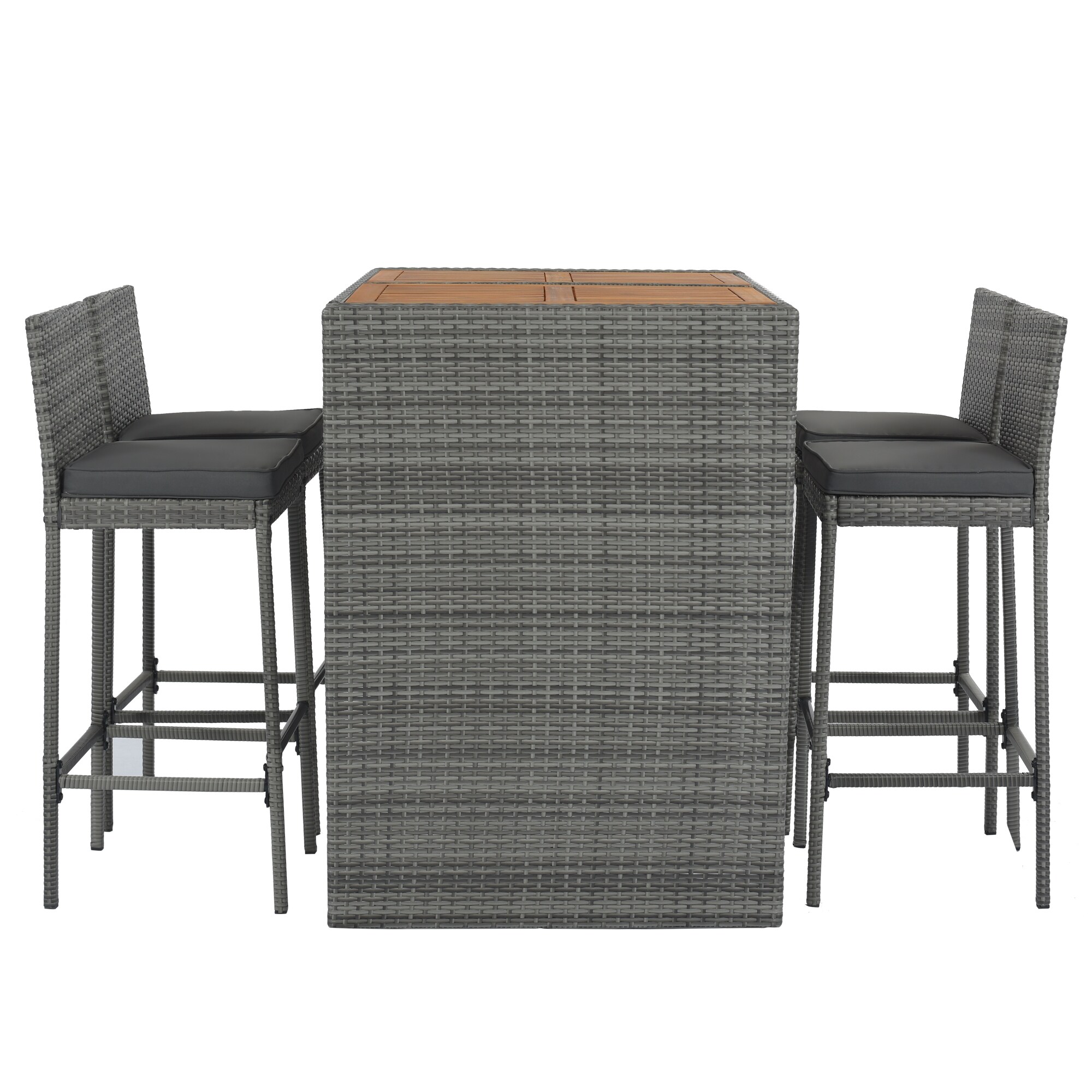Hrinhom 5-Piece Outdoor Wicker Gray Patio Bar in the Patio Bars ...