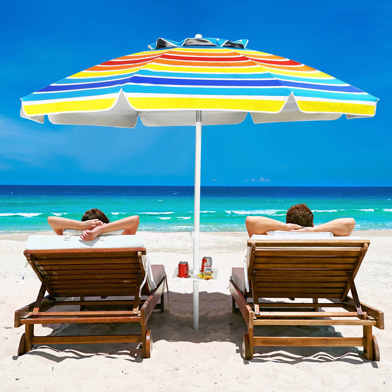 Costway 7.2 FT Portable Beach Umbrella Tilt Sand Anchor Cup Holder With ...